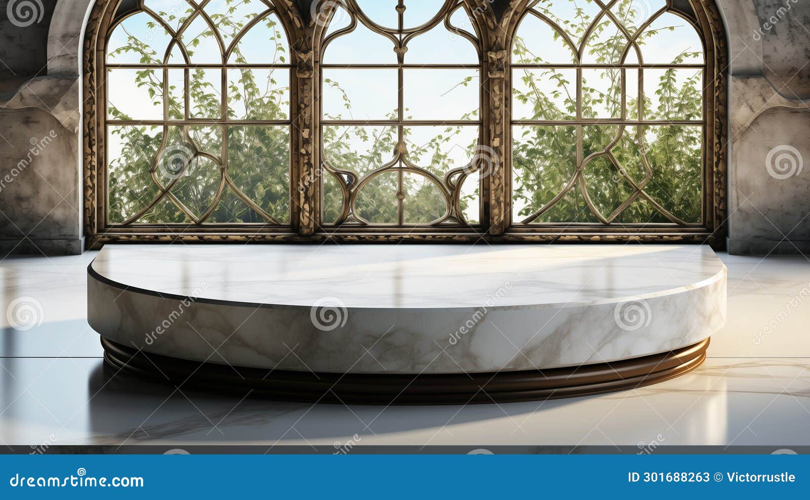 Round Marble Podium in the Room with Window View, Mockup for ...