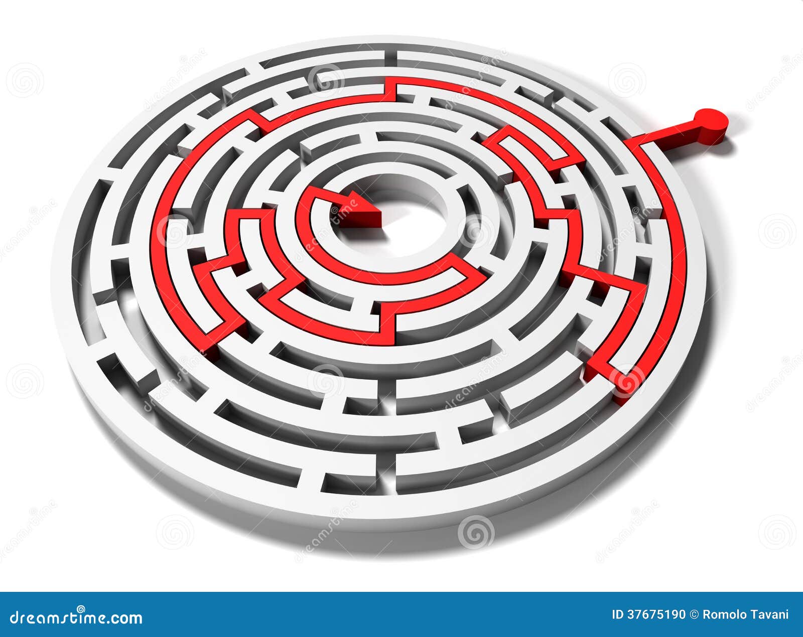 Round Maze with Red Arrow in Goal Stock Illustration - Illustration of ... Round Maze with Red Arrow in Goal Stock Illustration - Illustration of ...
