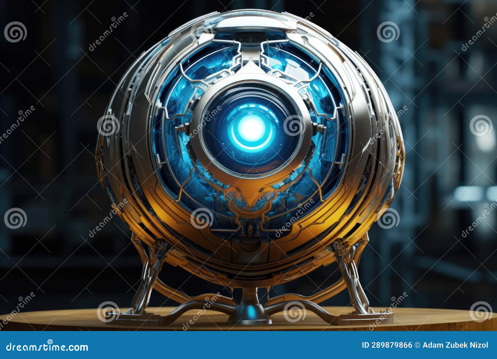 A Round Metal Object with a Blue Light Stock Illustration ...