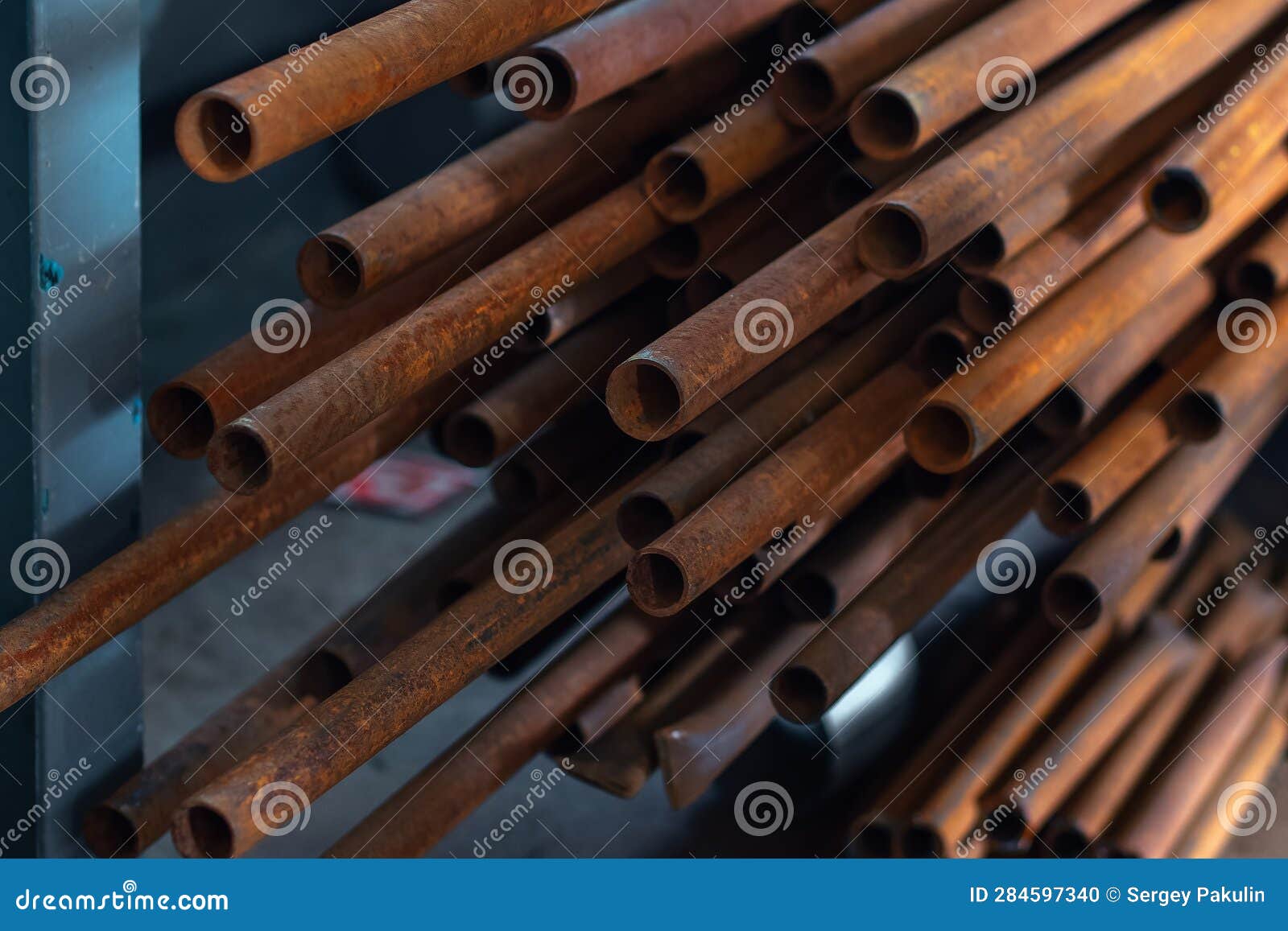 Round Metal Pipes of Small Diameter Lie in Stack. Pipes for Water ...