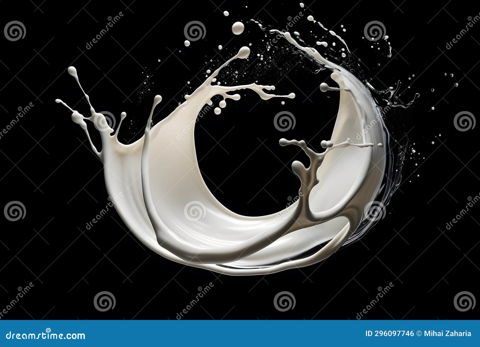 Round Milk Splash Wave Isolated on Black Background. Generative AI ...