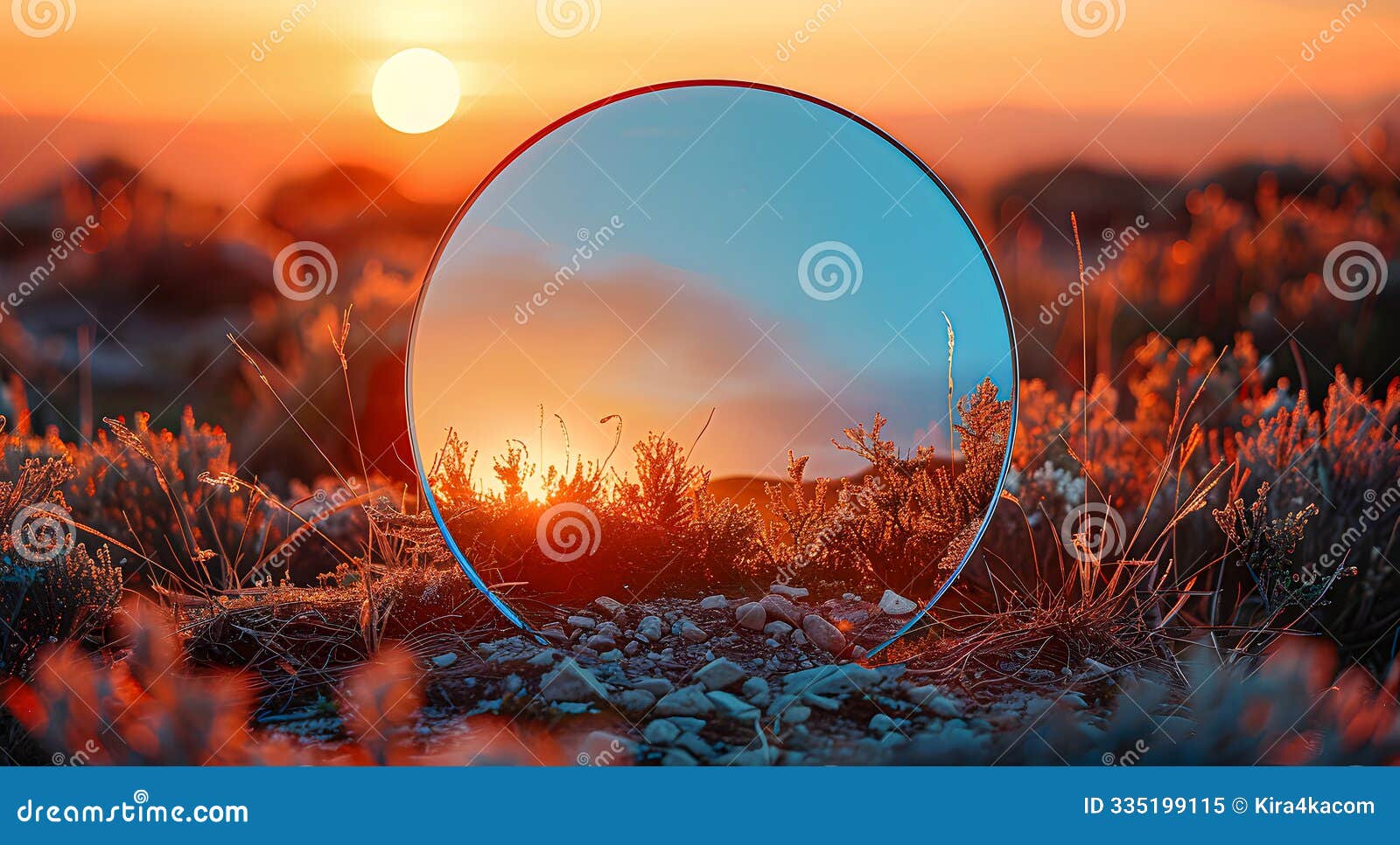 Round Mirror in the Desert Reflection of Nature Stock Image - Image of ...