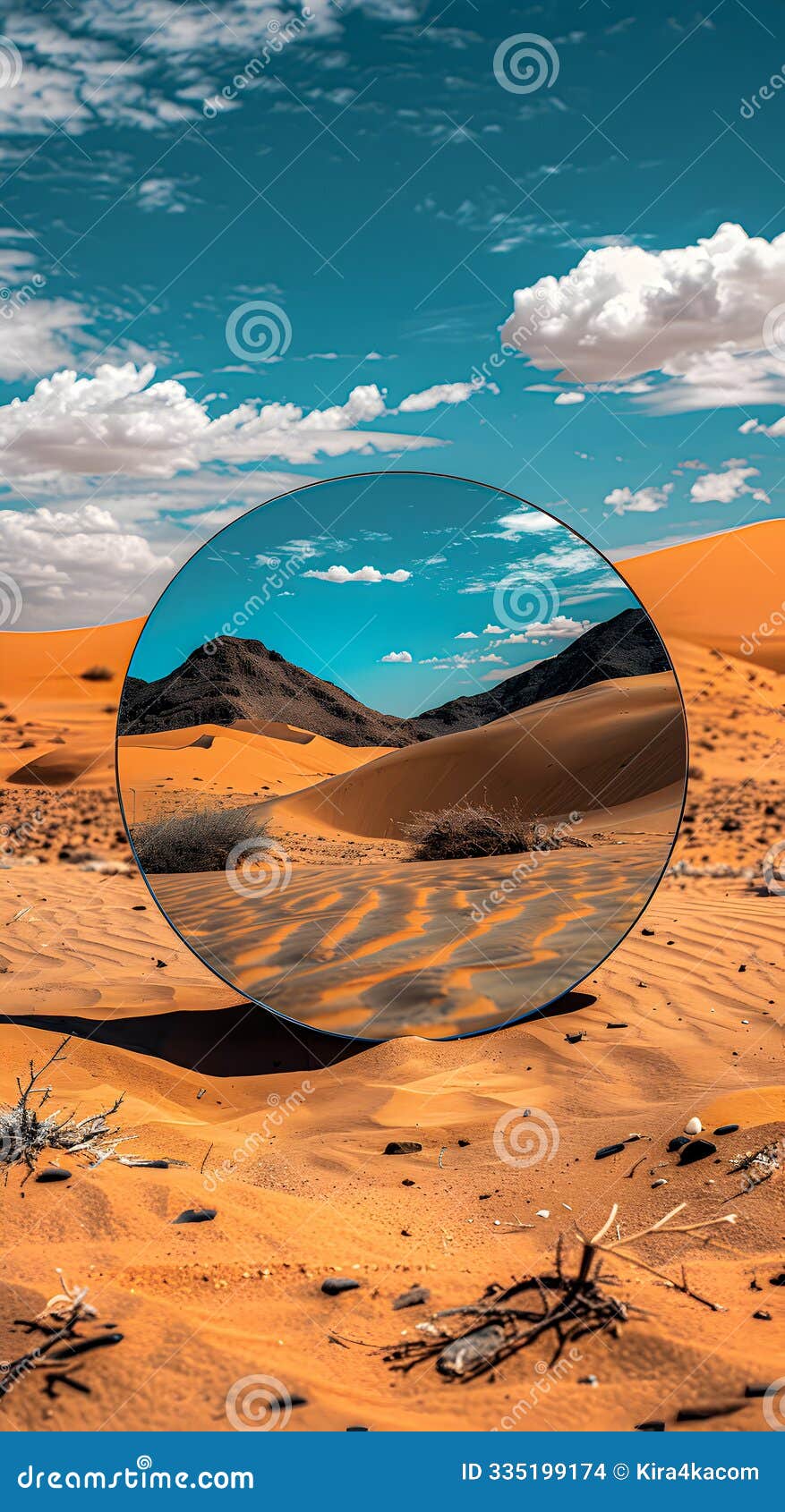 Round Mirror in the Desert Reflection of Nature Stock Photo - Image of ...
