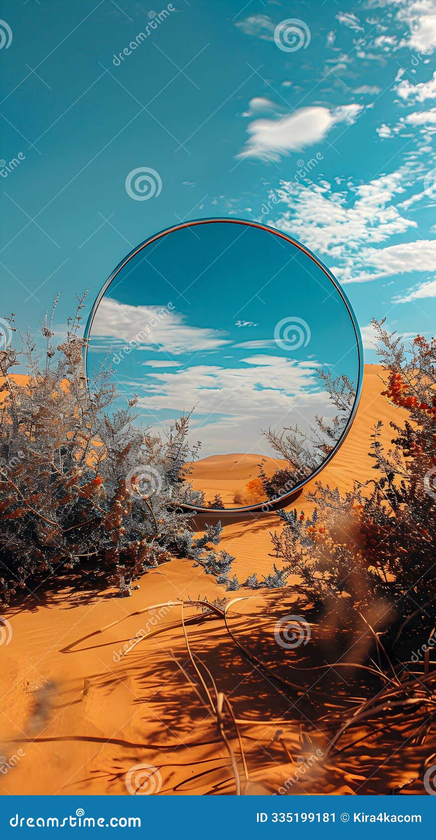 Round Mirror in the Desert Reflection of Nature Stock Image - Image of ...