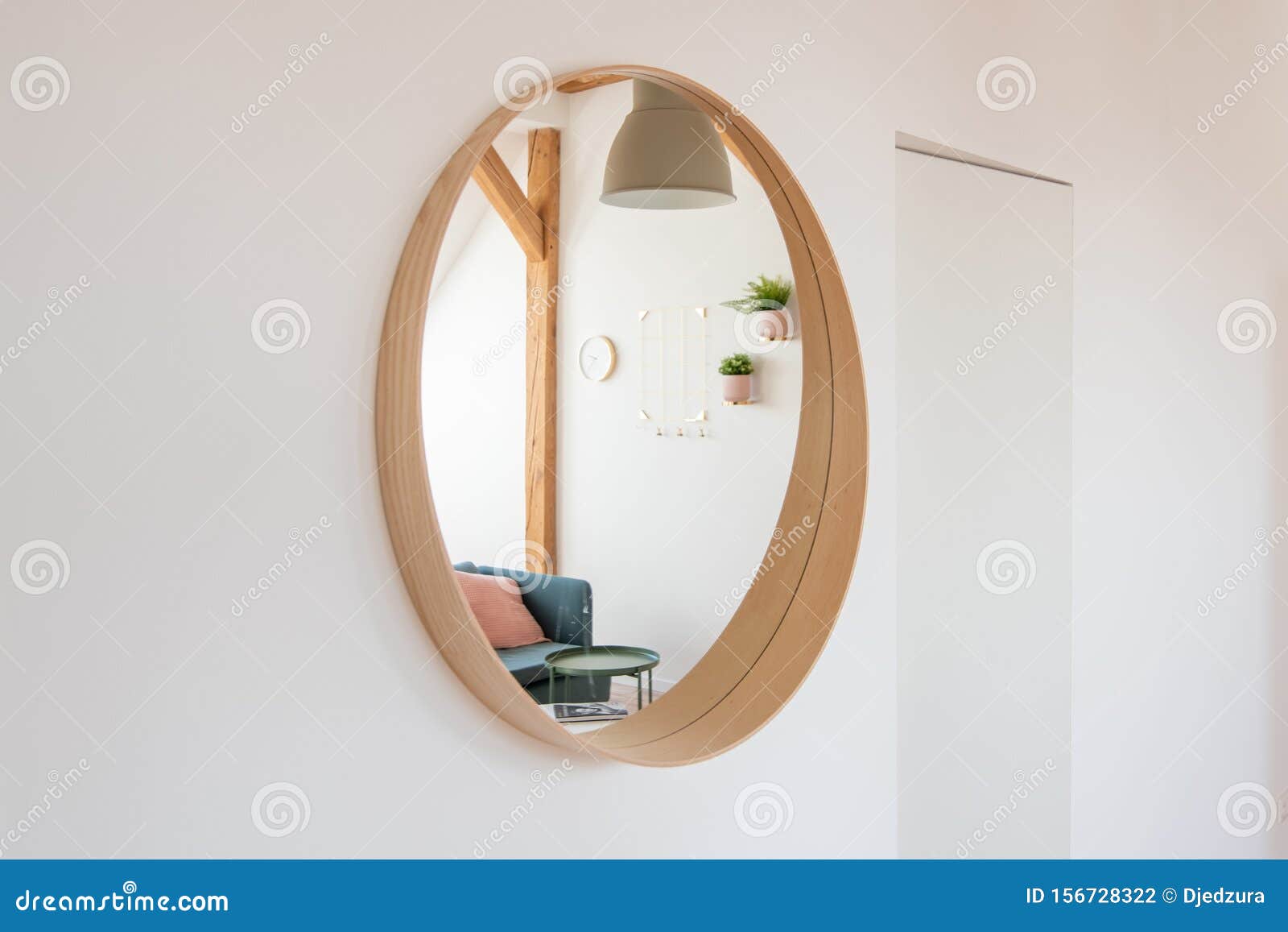 Round Mirror on the Living Room Wall Stock Photo - Image of style, home ...