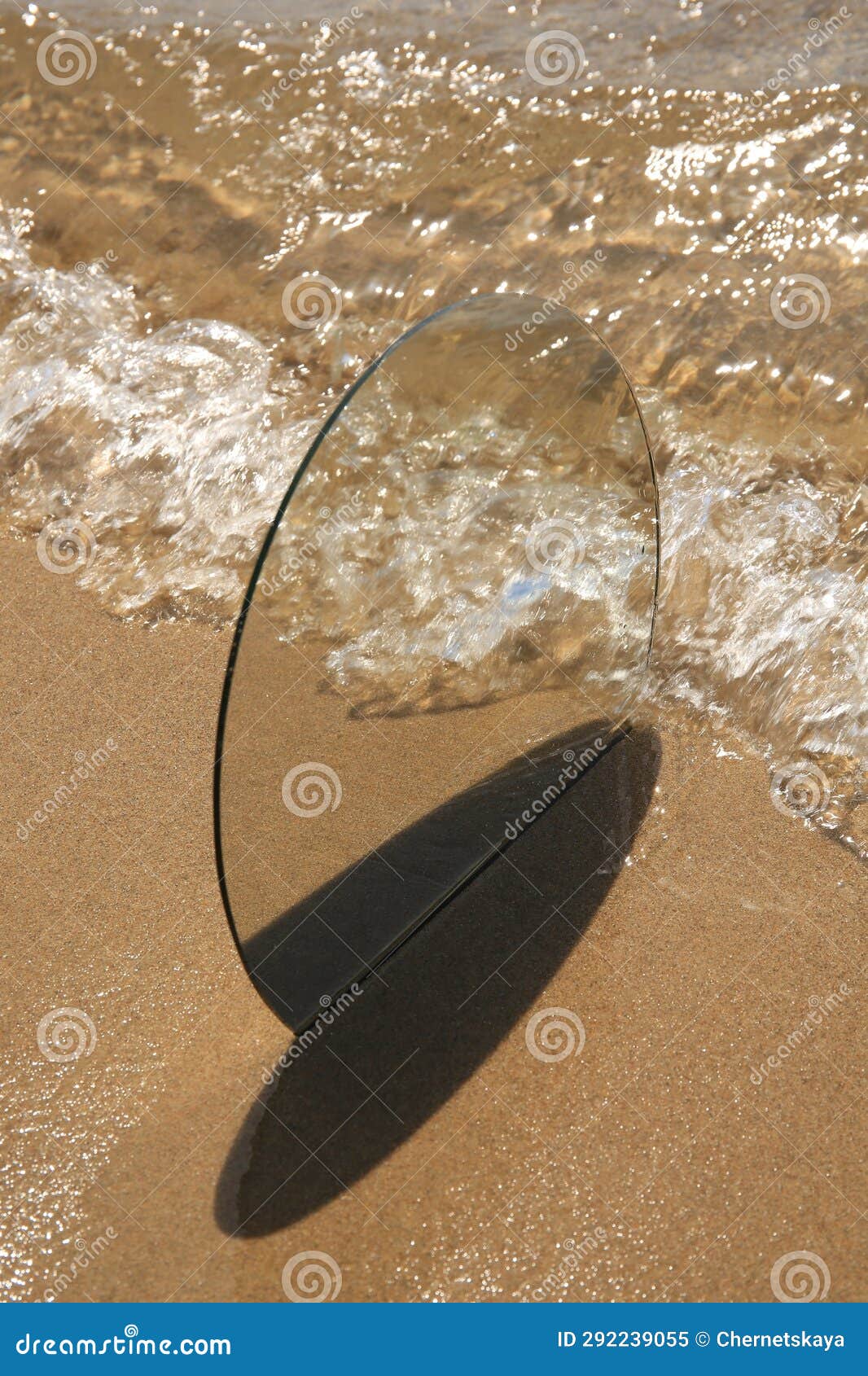 Round Mirror Reflecting Sea on Sandy Beach Stock Image - Image of ...