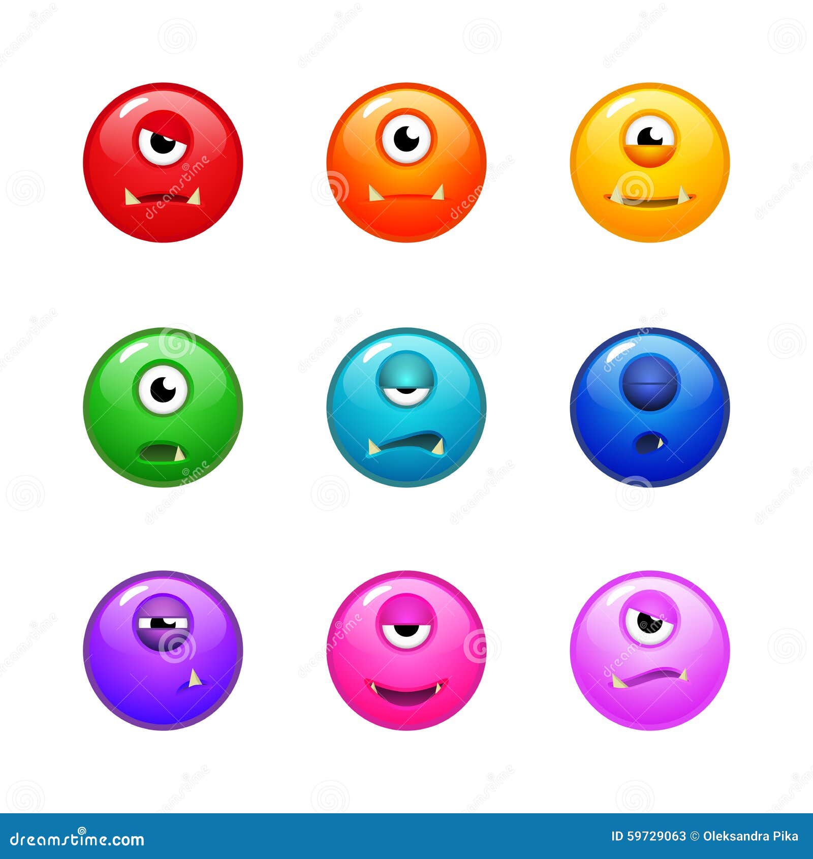 Round Monster Set stock vector. Illustration of happy - 59729063