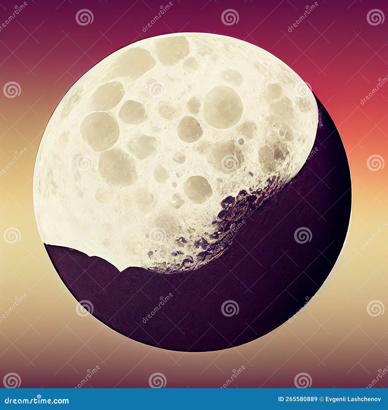 Round Moon Smiles And Looks At A White Sheep Sleeping Peacefully On A ...