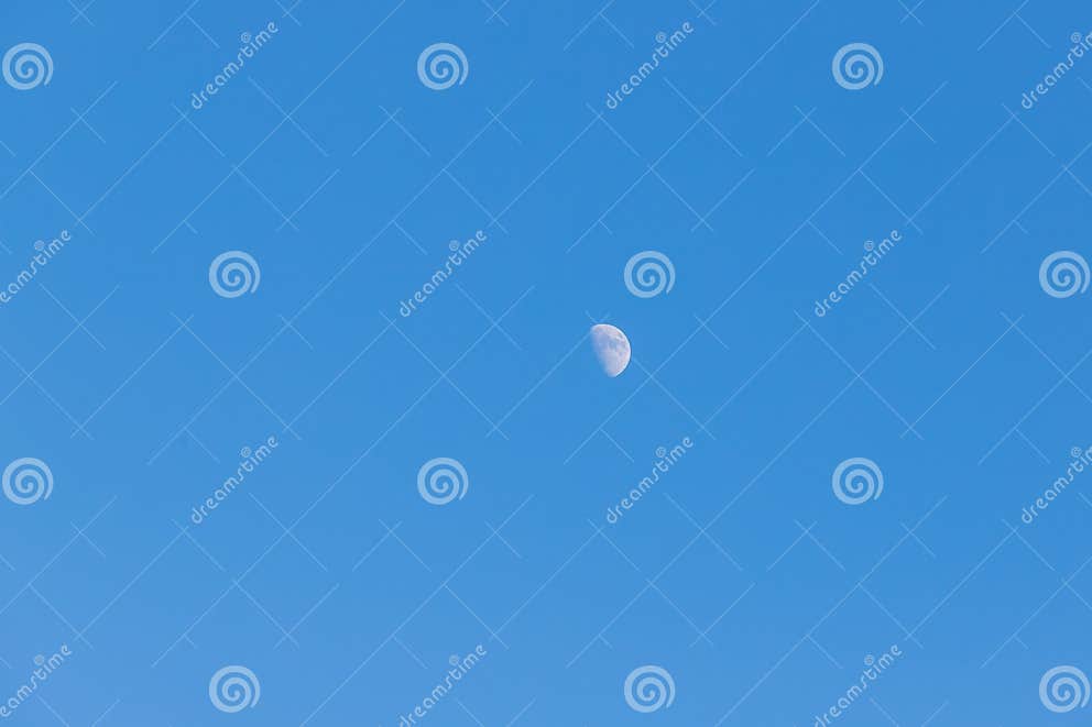 Round Moon before Full Moon in the Blue Evening Sky without Clouds ...