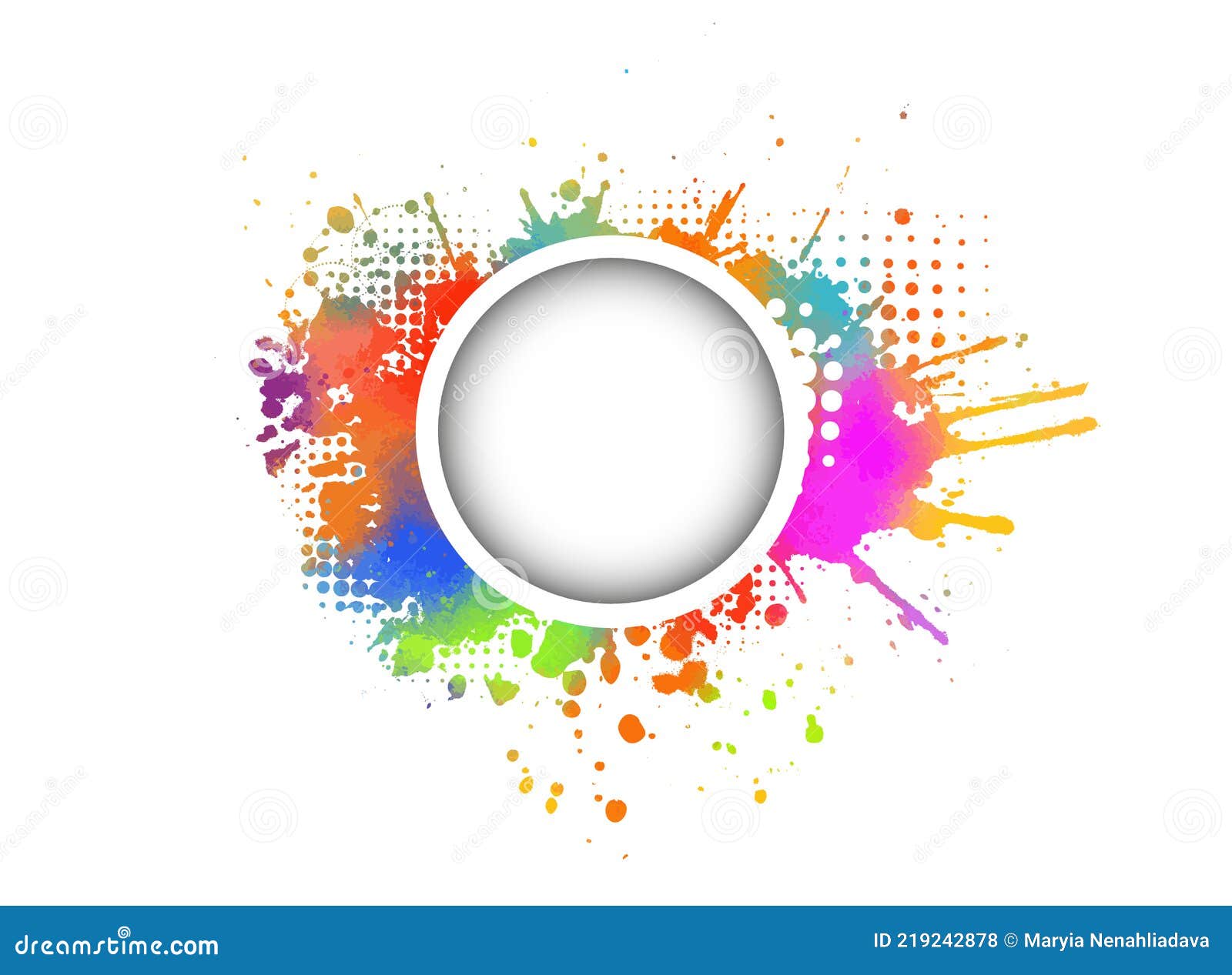 Round Multi-colored Frame from Spots of Paint. Background from Blots ...