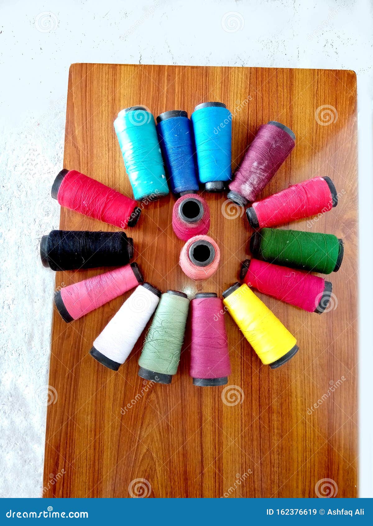 Round Multi Colored Sewing Nylon Thread on Table Stock Image - Image of ...