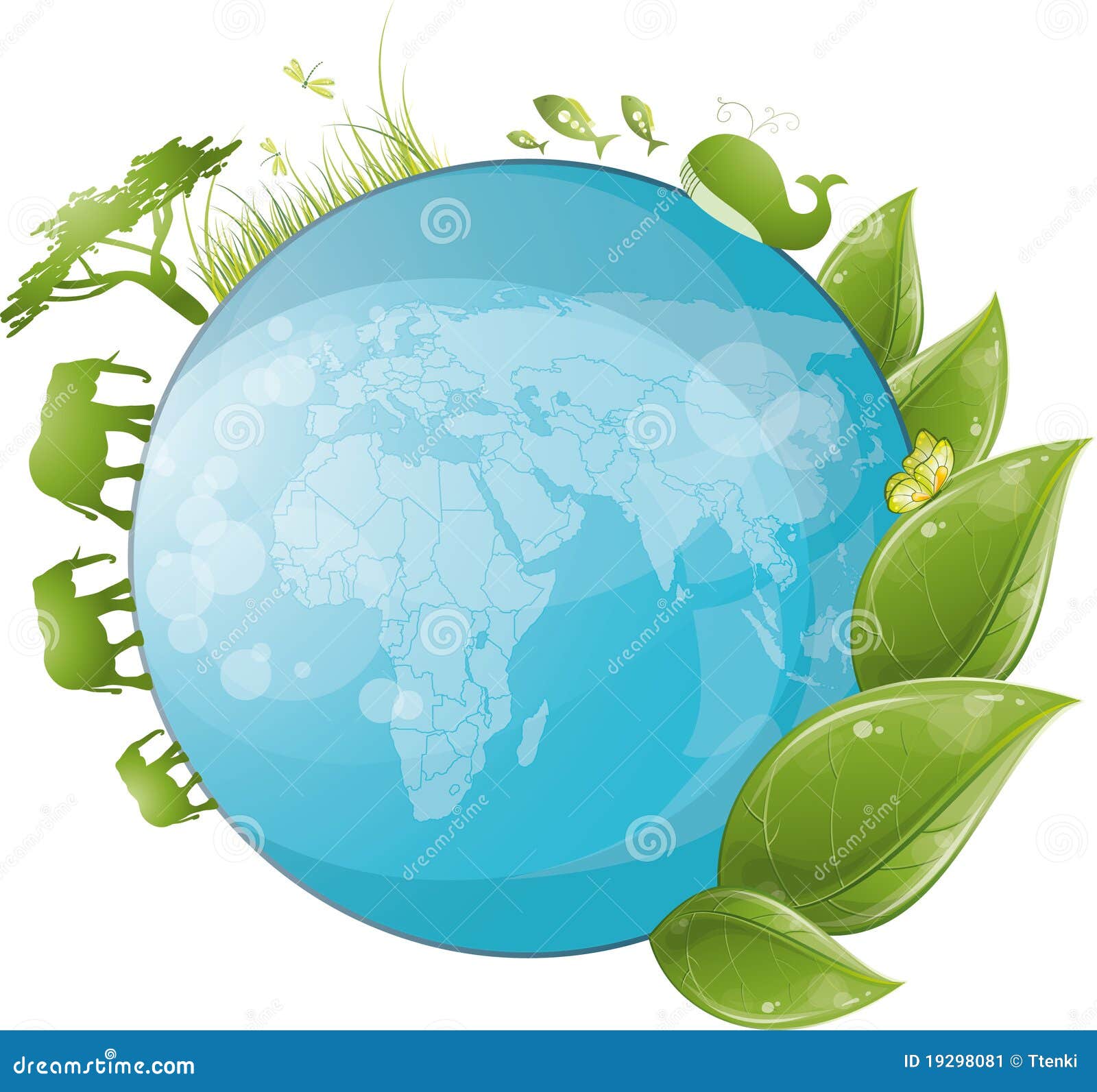 Round Nature Design with Green Leaf and Globe Stock Vector ...