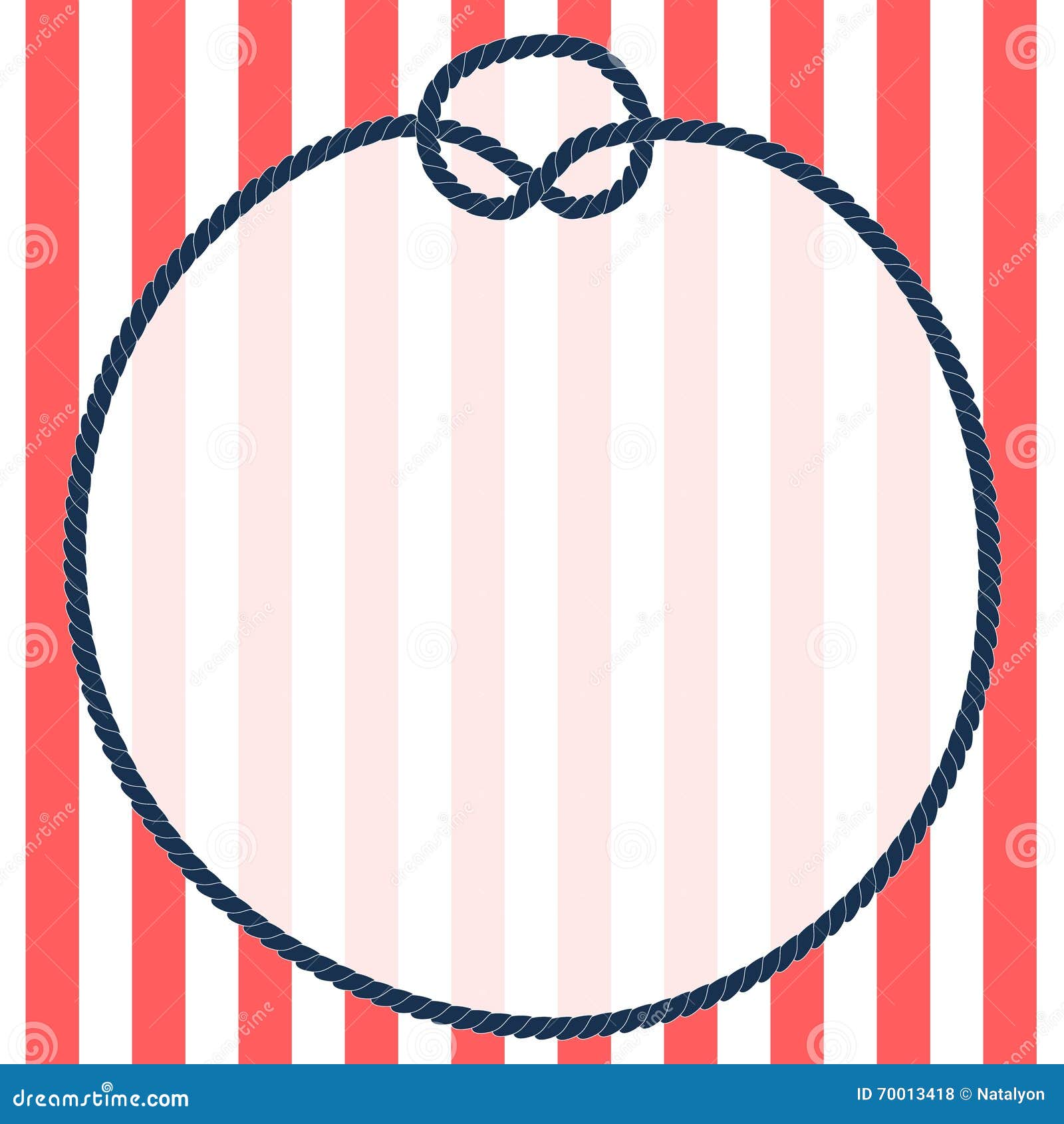 Round Navy Blue Rope Frame with a Knot on Striped Background, Vector ...