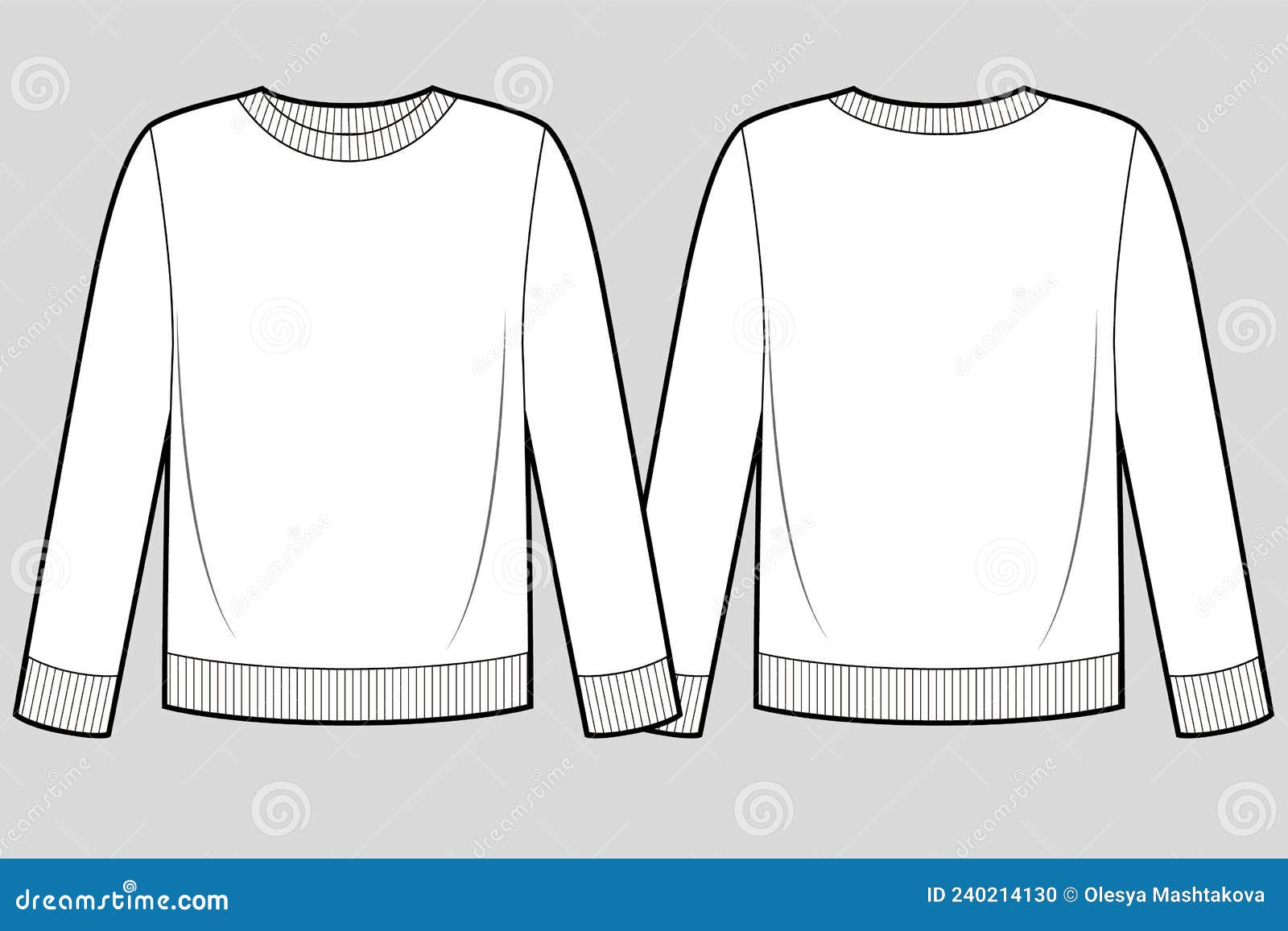 Round Neck Long Sleeve Sweater, Technical Drawing Vector Template Stock ...