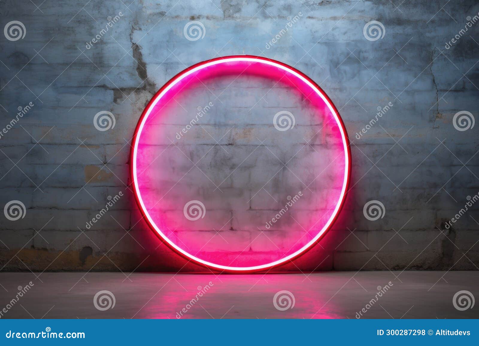 Round Neon Frame on a Textured Concrete Wall Stock Photo - Image of ...