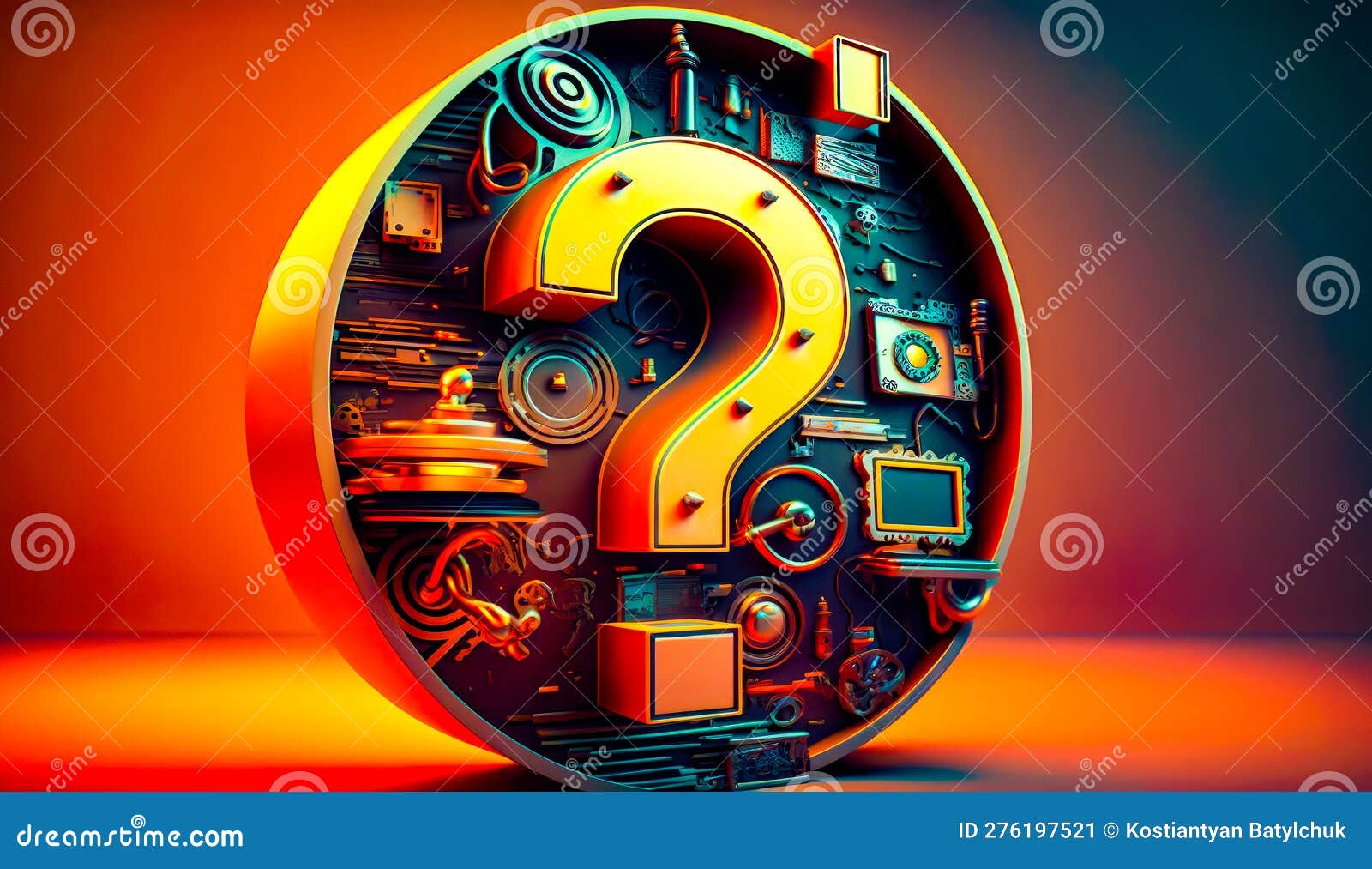 Round Object with Question Mark in the Middle of the Image and Yellow ...