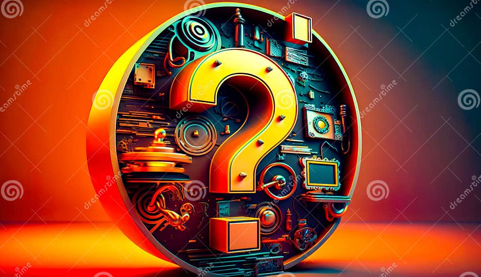 Round Object with Question Mark in the Middle of the Image and Yellow ...
