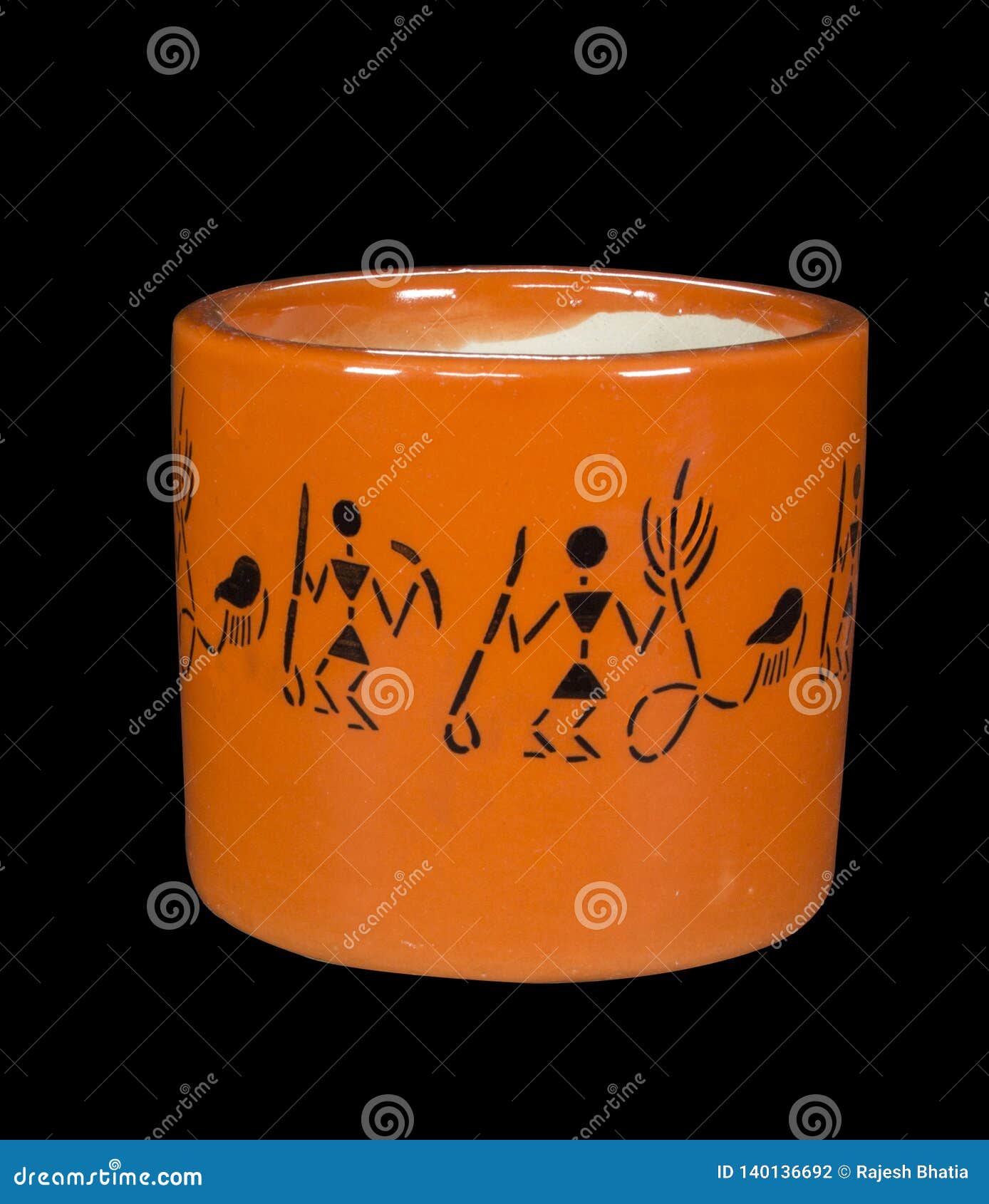 Round Orange Ceramic Pot Tribal Pattern Stock Photo - Image of grow ...