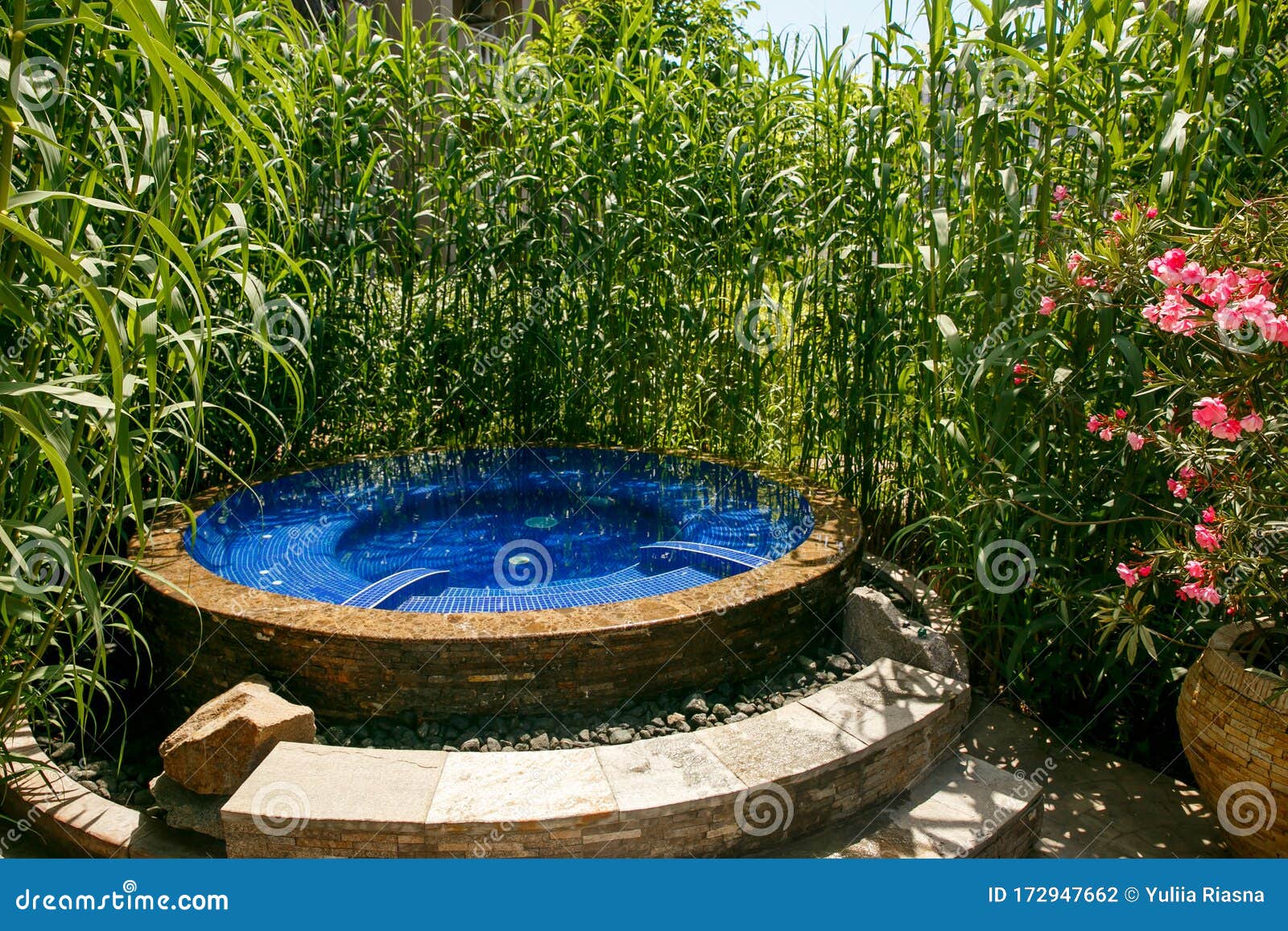 Round Outdoor Jacuzzi among Tall Thickets and Grass Stock Photo - Image ...