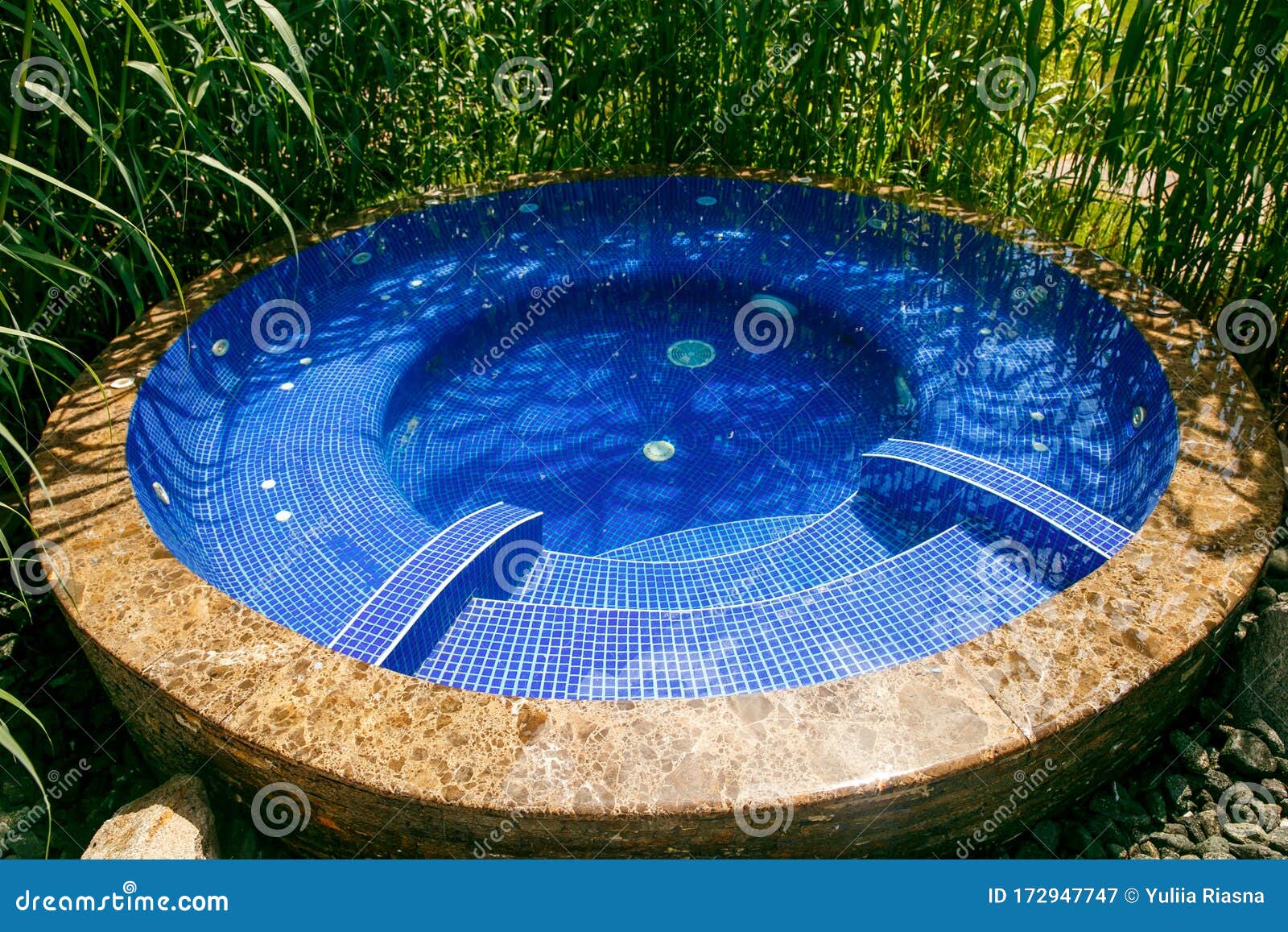 Round Outdoor Jacuzzi among Tall Thickets and Grass Stock Image - Image ...