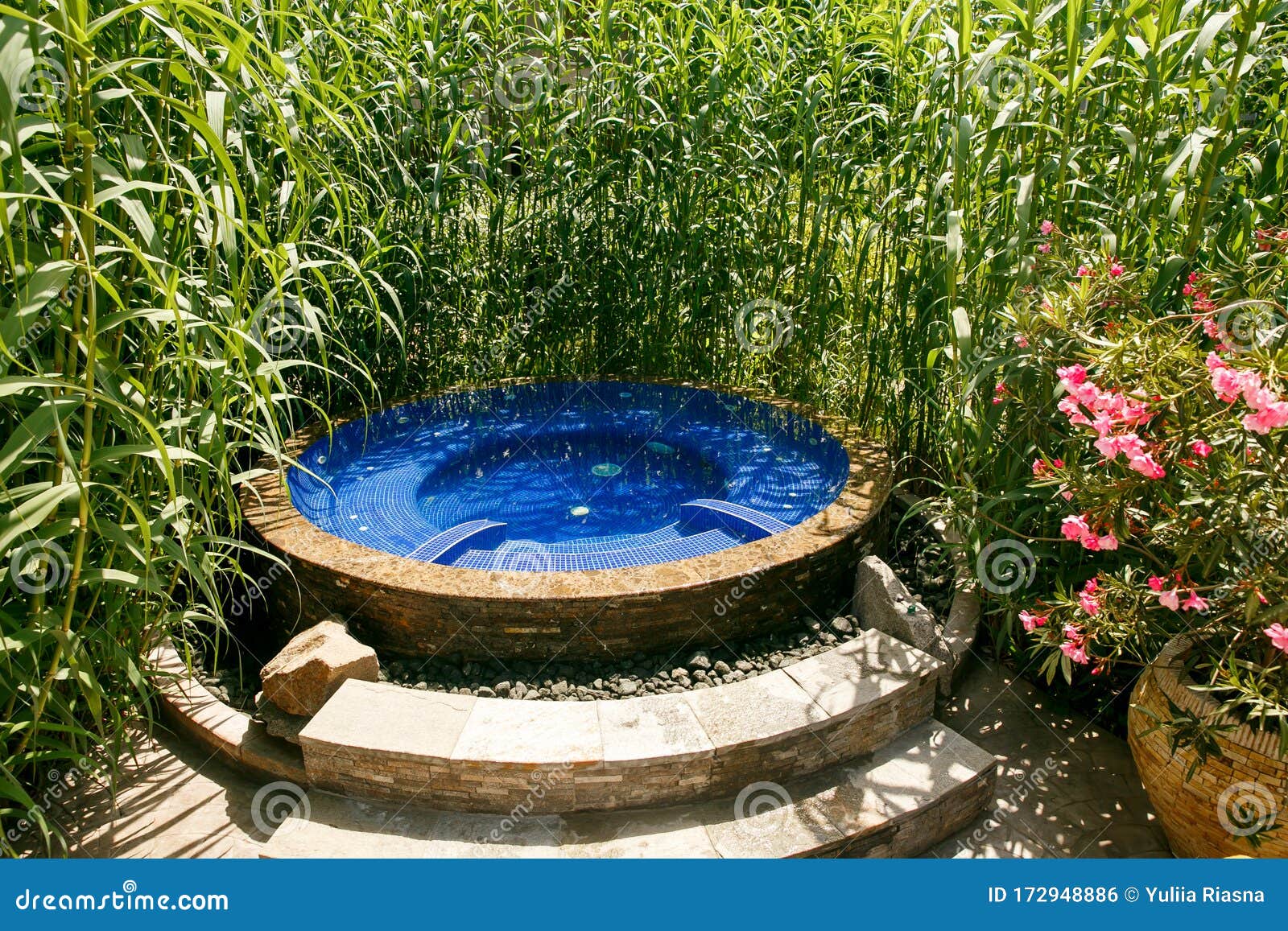 Round Outdoor Jacuzzi among Tall Thickets and Grass Stock Photo - Image ...