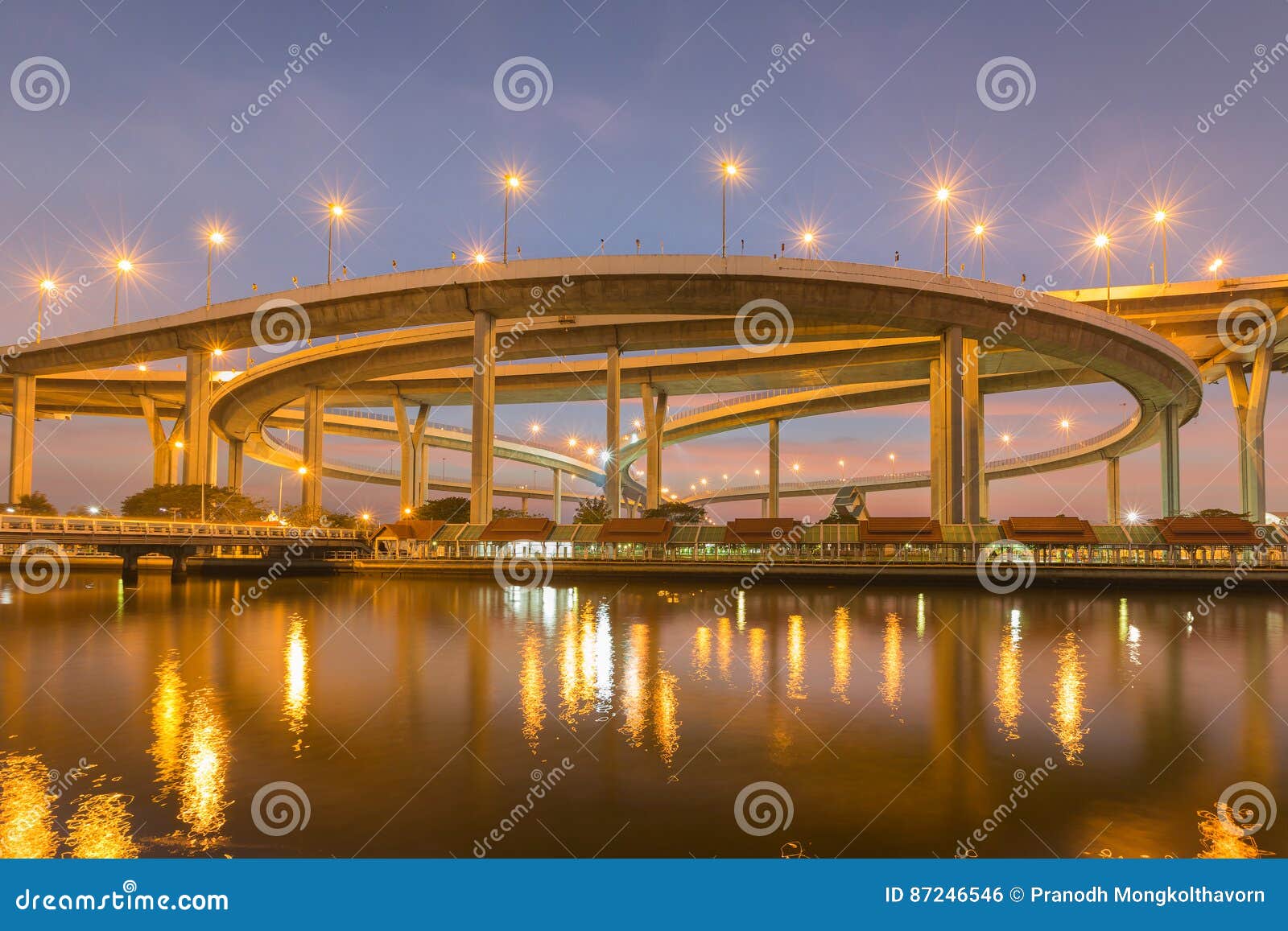Round Overpass Highway Intersection with Water Reflection Stock Photo ...