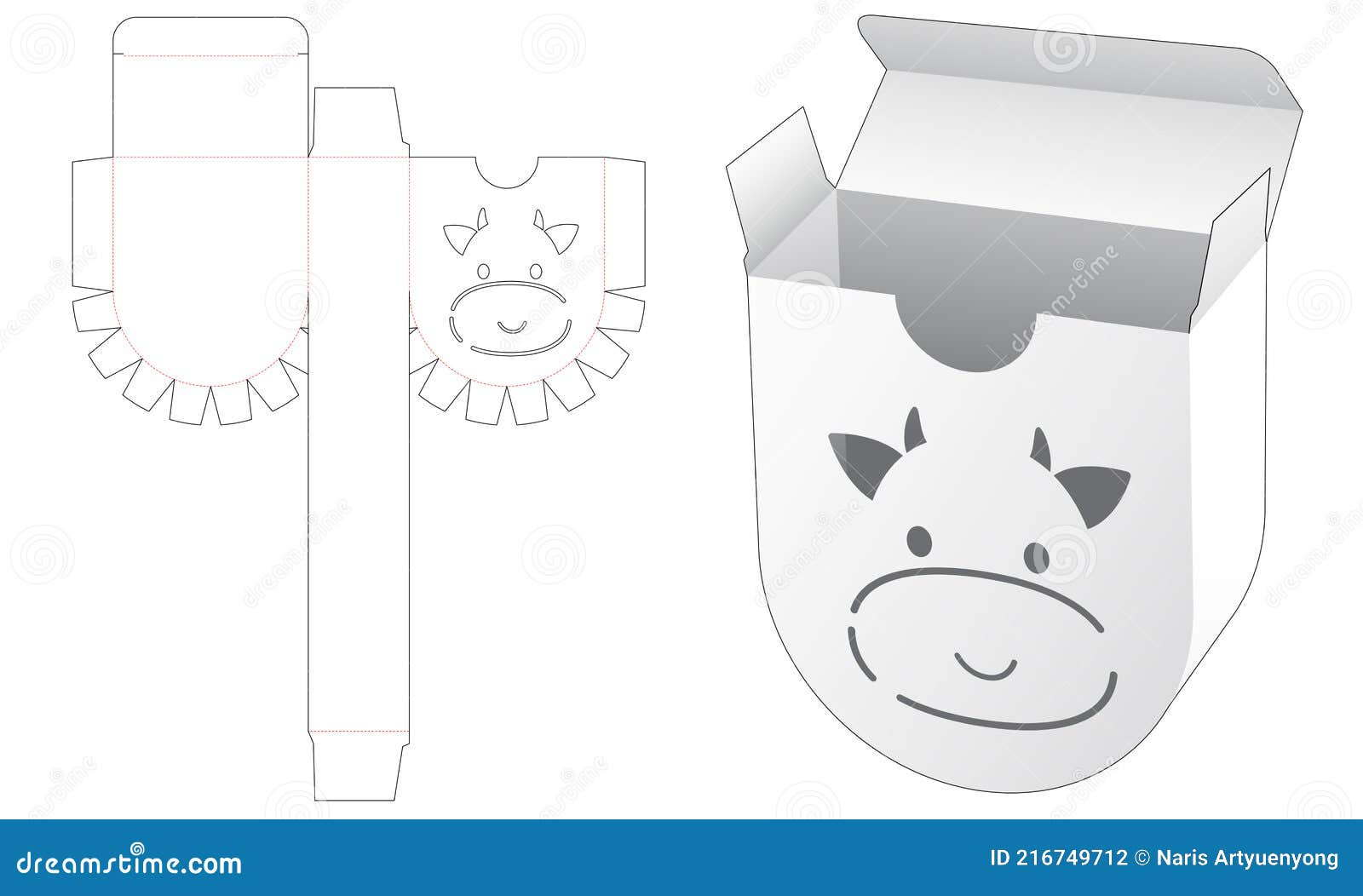 Round Packaging Box with Cow Stencil Die Cut Template Stock Vector ...