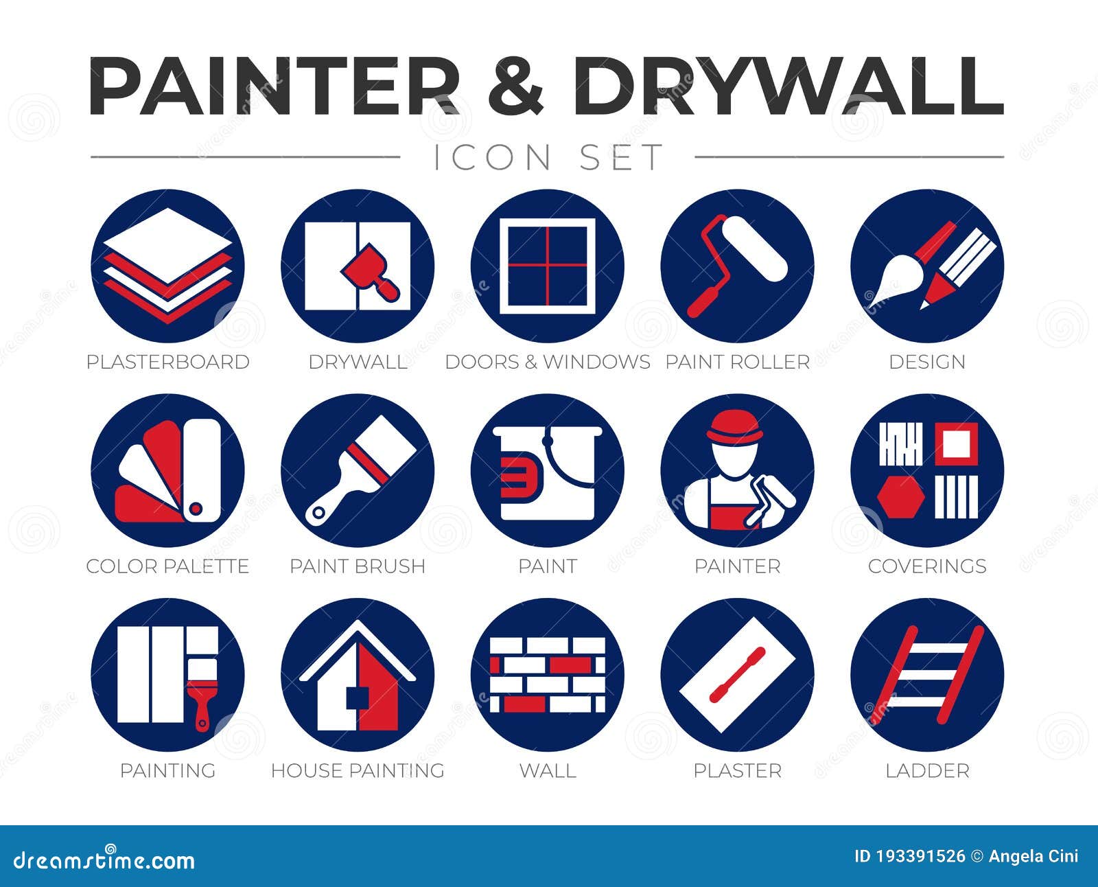 Round Painter and Drywall Color Icon Set Stock Vector - Illustration of ...