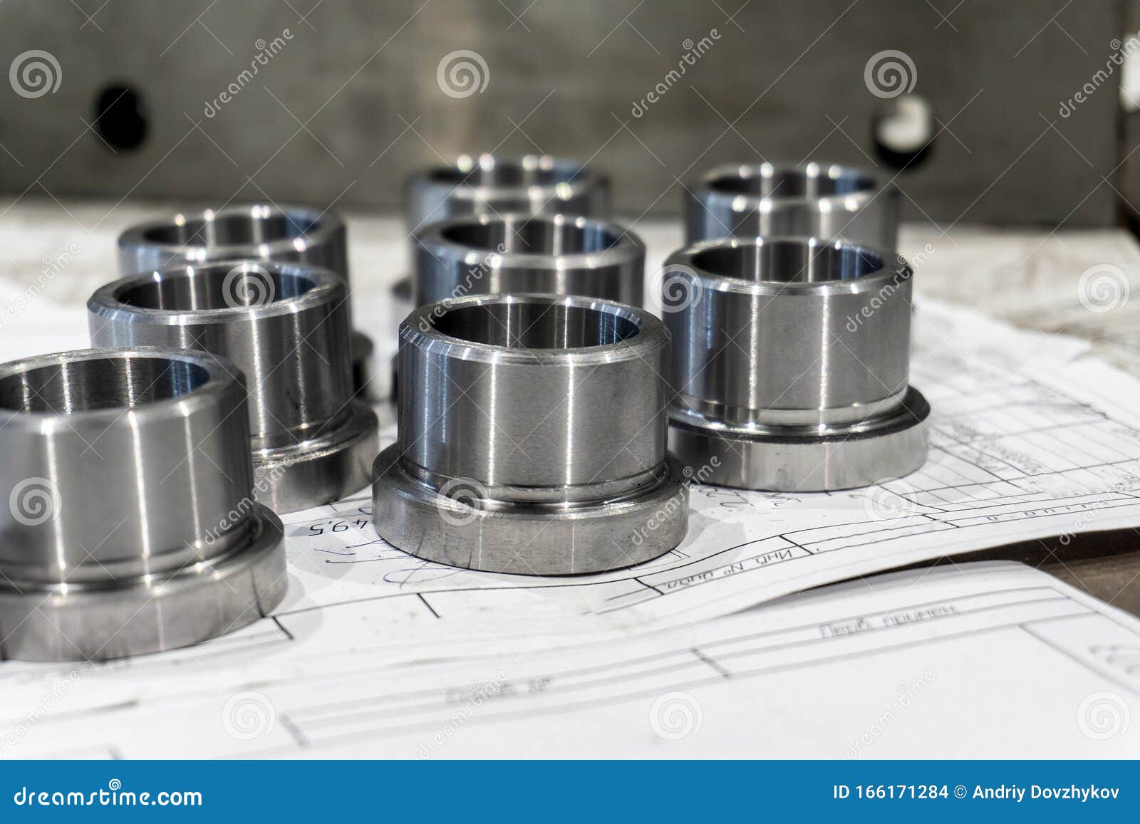 Round Parts after Turning are on the Technical Drawing Stock Photo ...