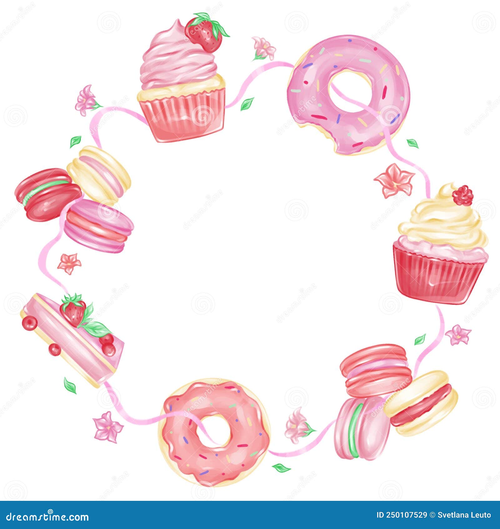 Round Pastry Pattern of Cakes and Sweets Label Stock Illustration ...