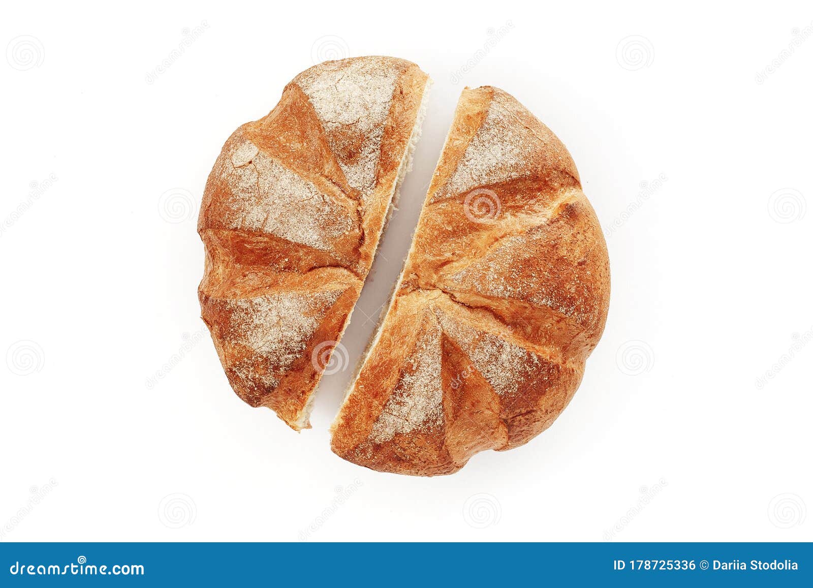 Round Pastry Sliced Top View, Bread Isolated Stock Photo - Image of ...