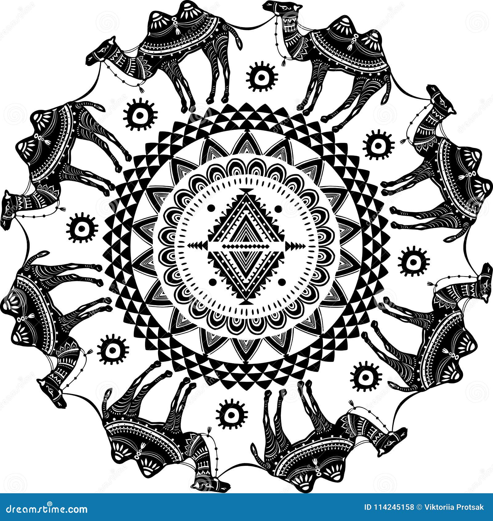 Round Pattern with Decorated Camels Stock Vector - Illustration of ...