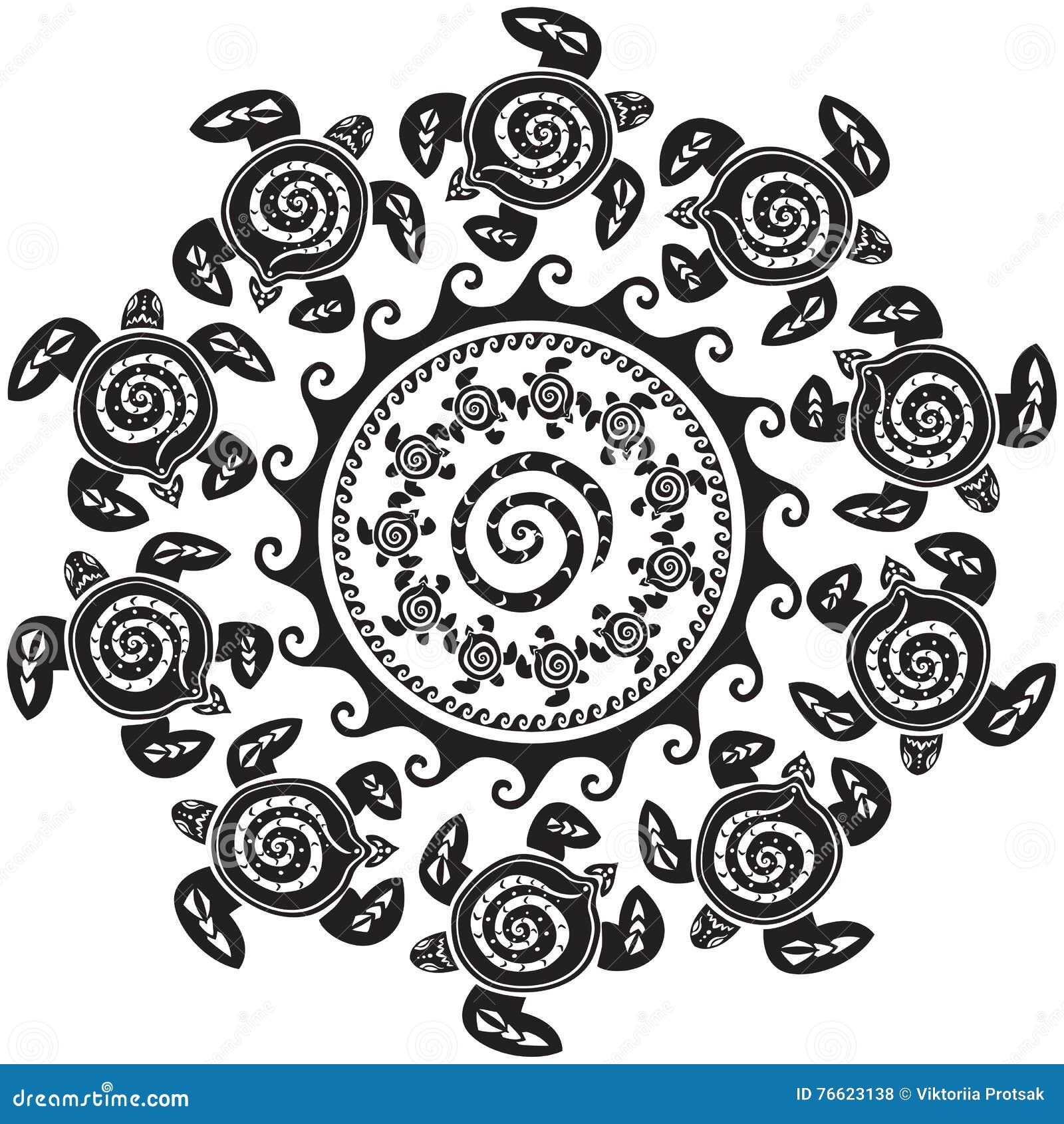 Round Pattern with Decorated Turtles Stock Vector - Illustration of ...