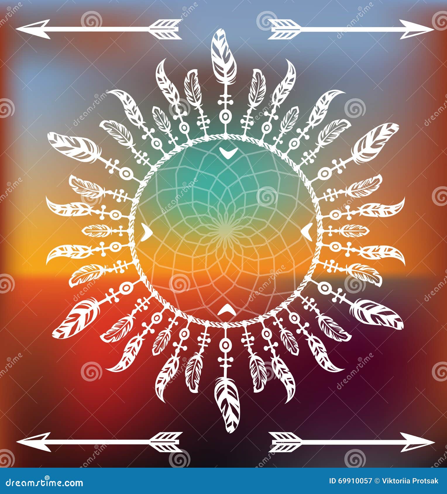 Round Pattern with Feathers Stock Vector - Illustration of ethno, boho ...