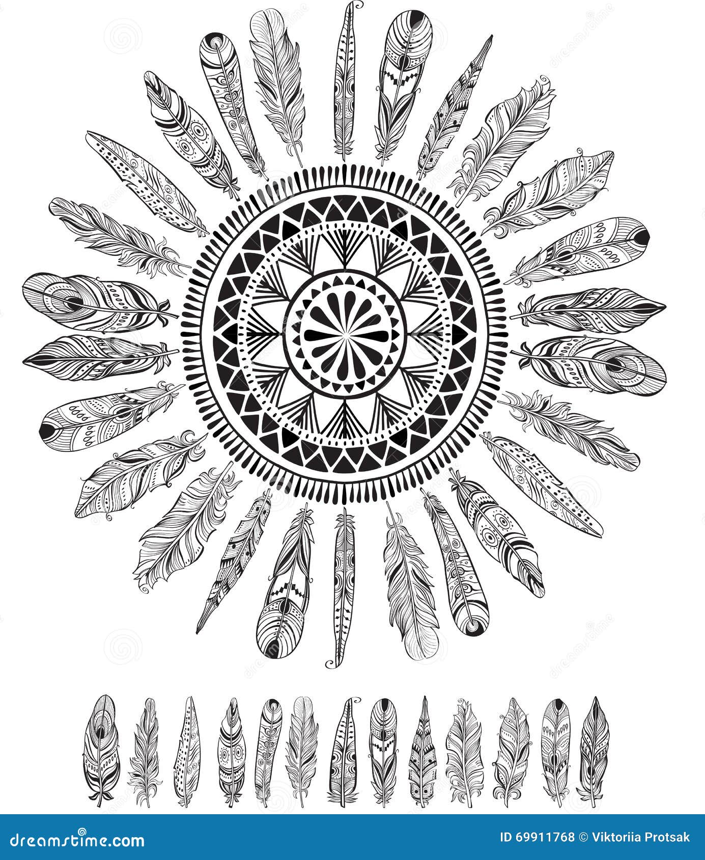 Round Pattern with Feathers Stock Vector - Illustration of rustic ...