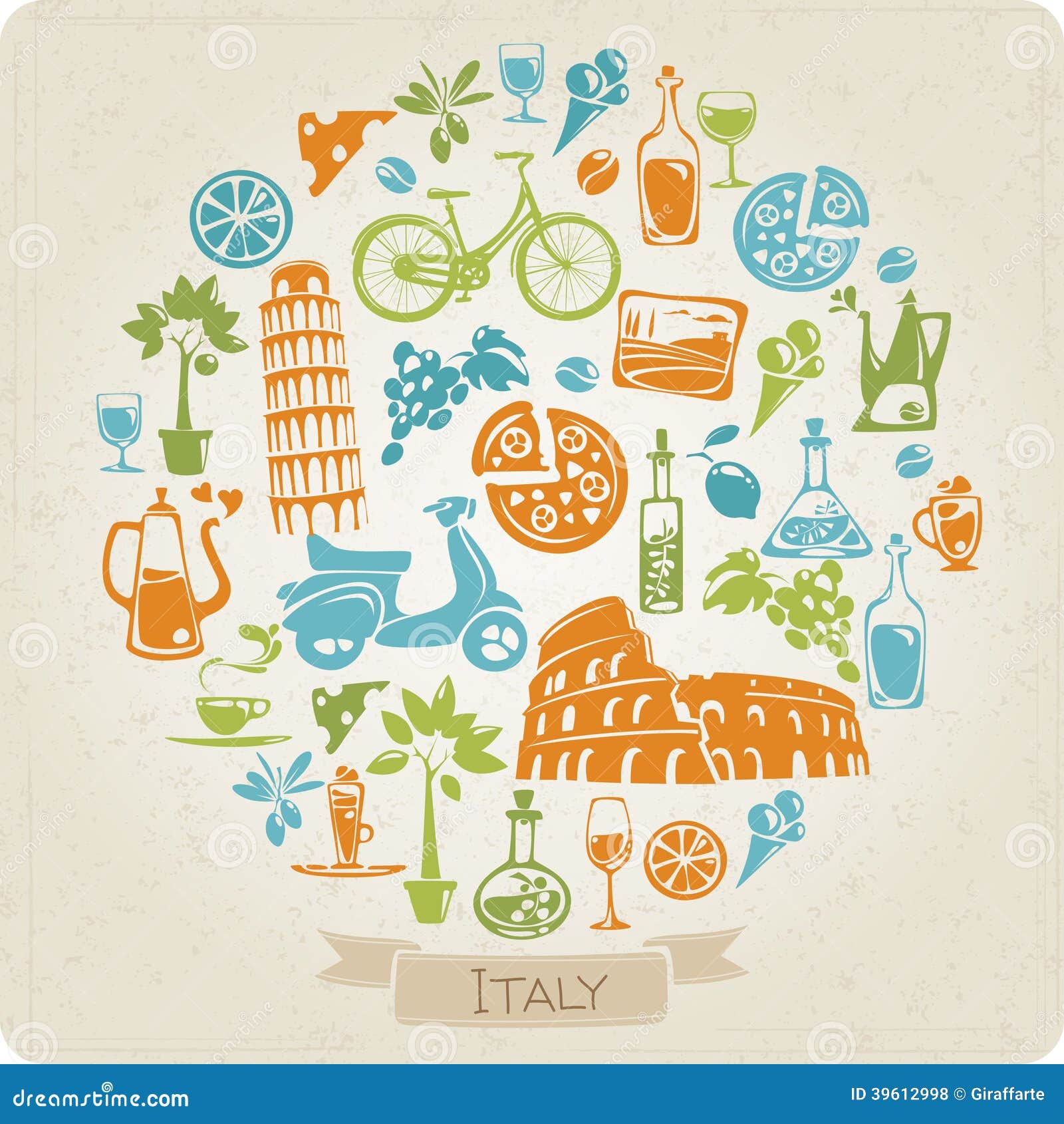 Round Pattern in Italian Theme Stock Vector - Illustration of lemon ...