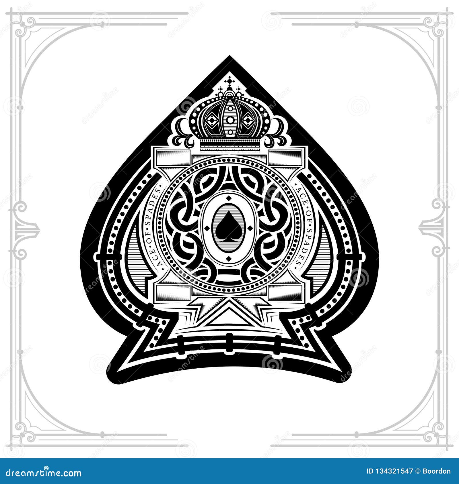 Round Pattern Shield with Crown and Vintage Elements Inside Ace of ...