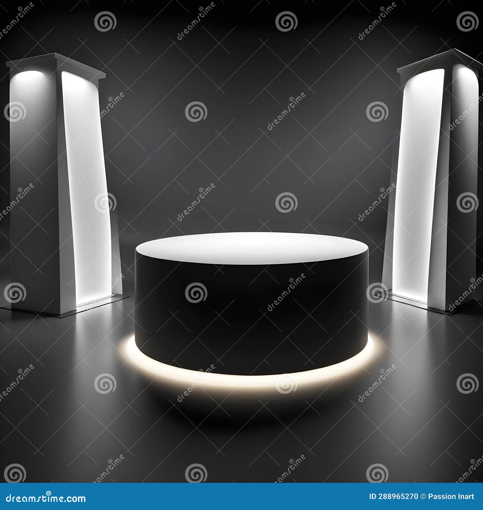 Round Pedestal Podium with LED Lights on Dark Backdrop Stock ...