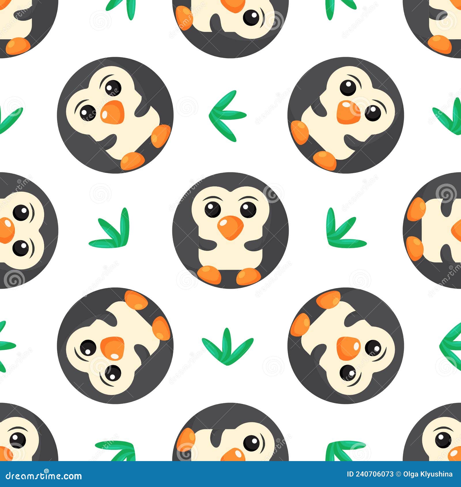 Round Penguin Seamless Pattern. Vector Background with the Faces of ...