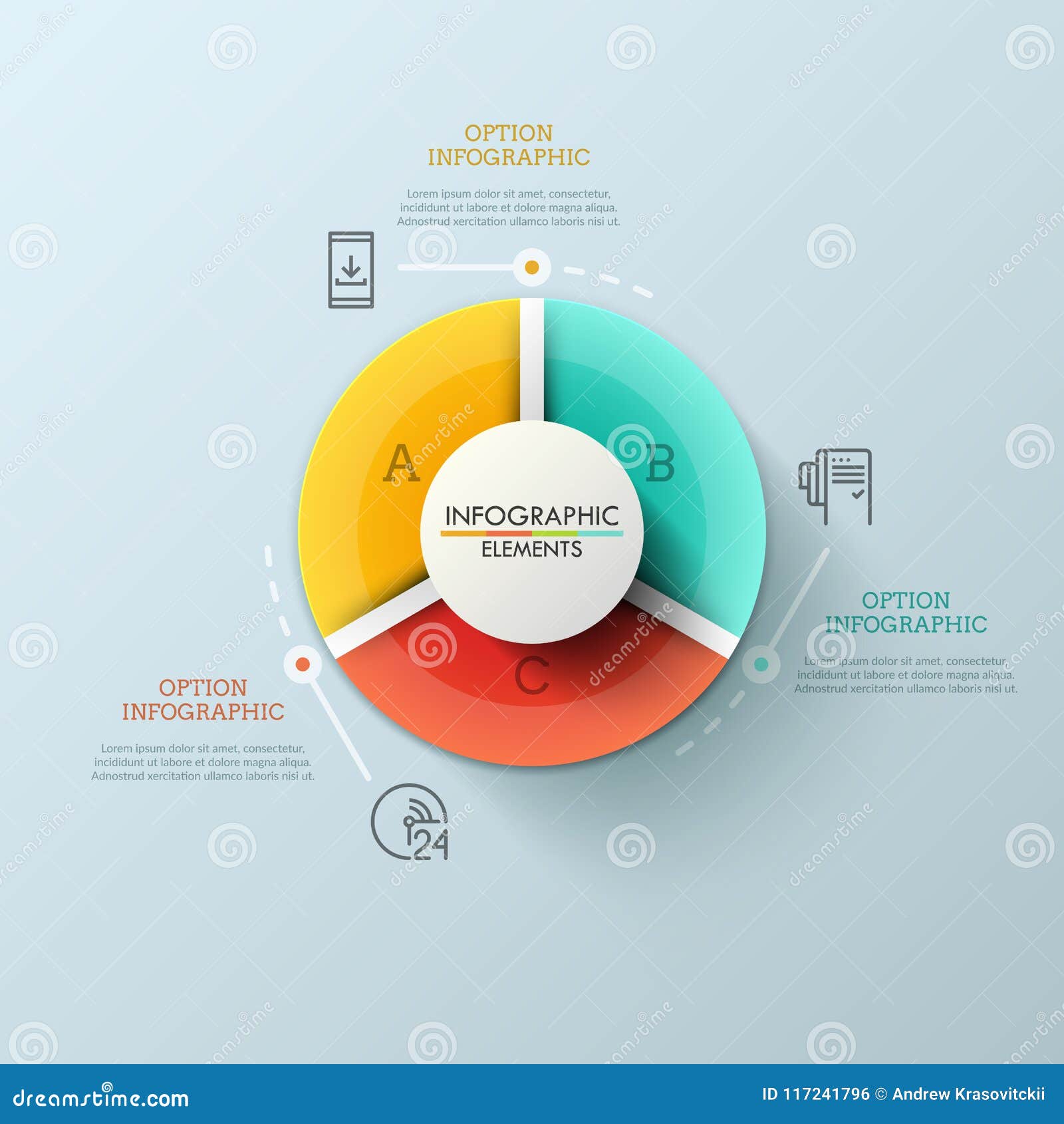 Round Pie Chart Divided into 3 Multicolored Sectors, Thin Line ...