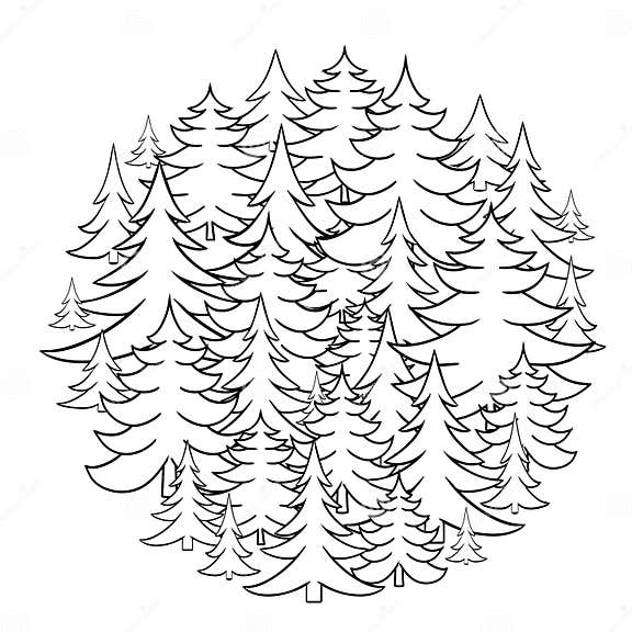 Round Pine Tree Forest Composition. Circle Round Template in Graphic ...
