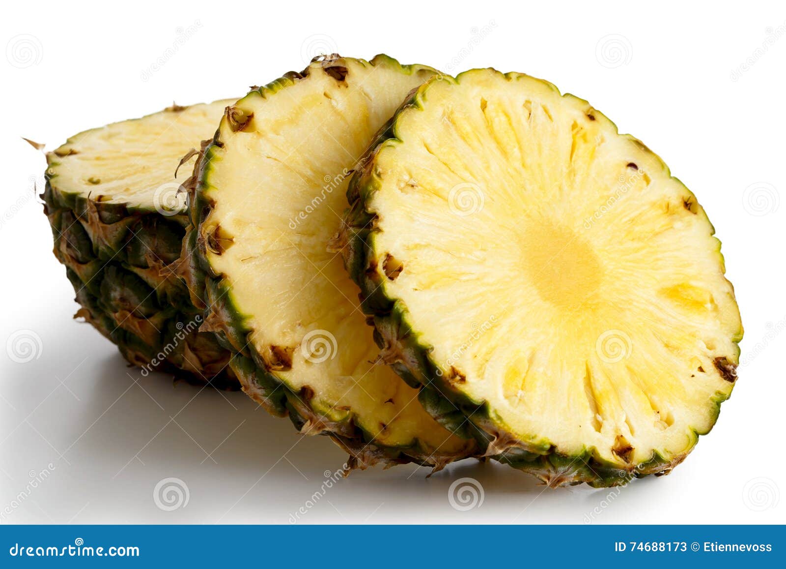 Round Pineapple Slices with Skin Isolated. Stock Image - Image of white ...