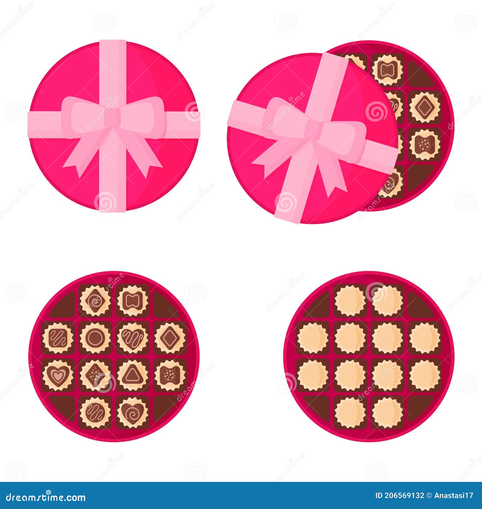 Round Pink Box of Chocolates for Valentine`s Day Stock Illustration ...