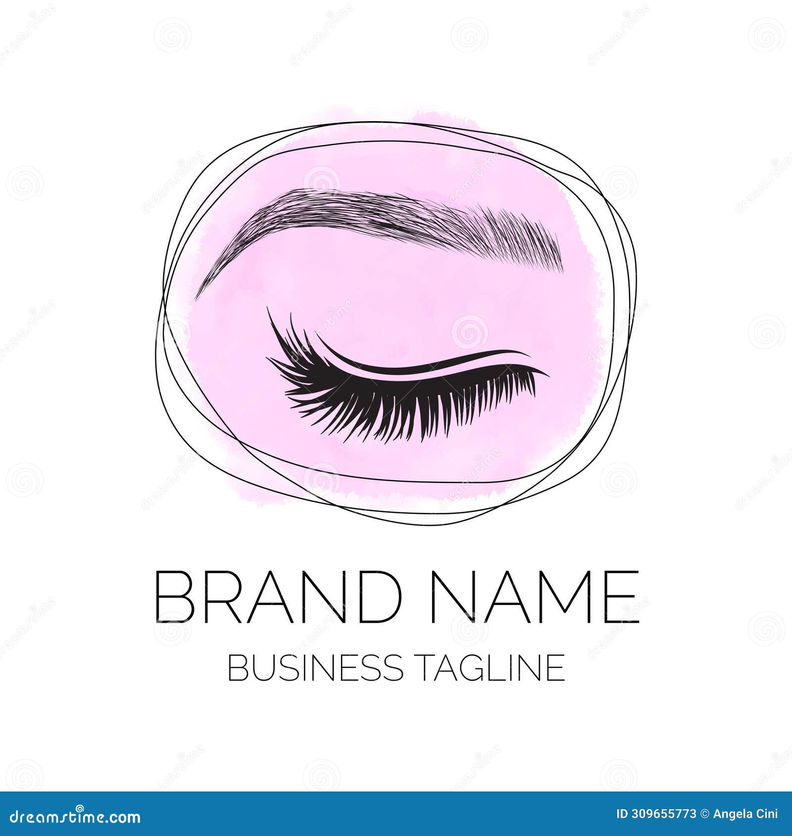 Round Pink Brow and Lashes Artist Logo with Eyelashes Stock ...
