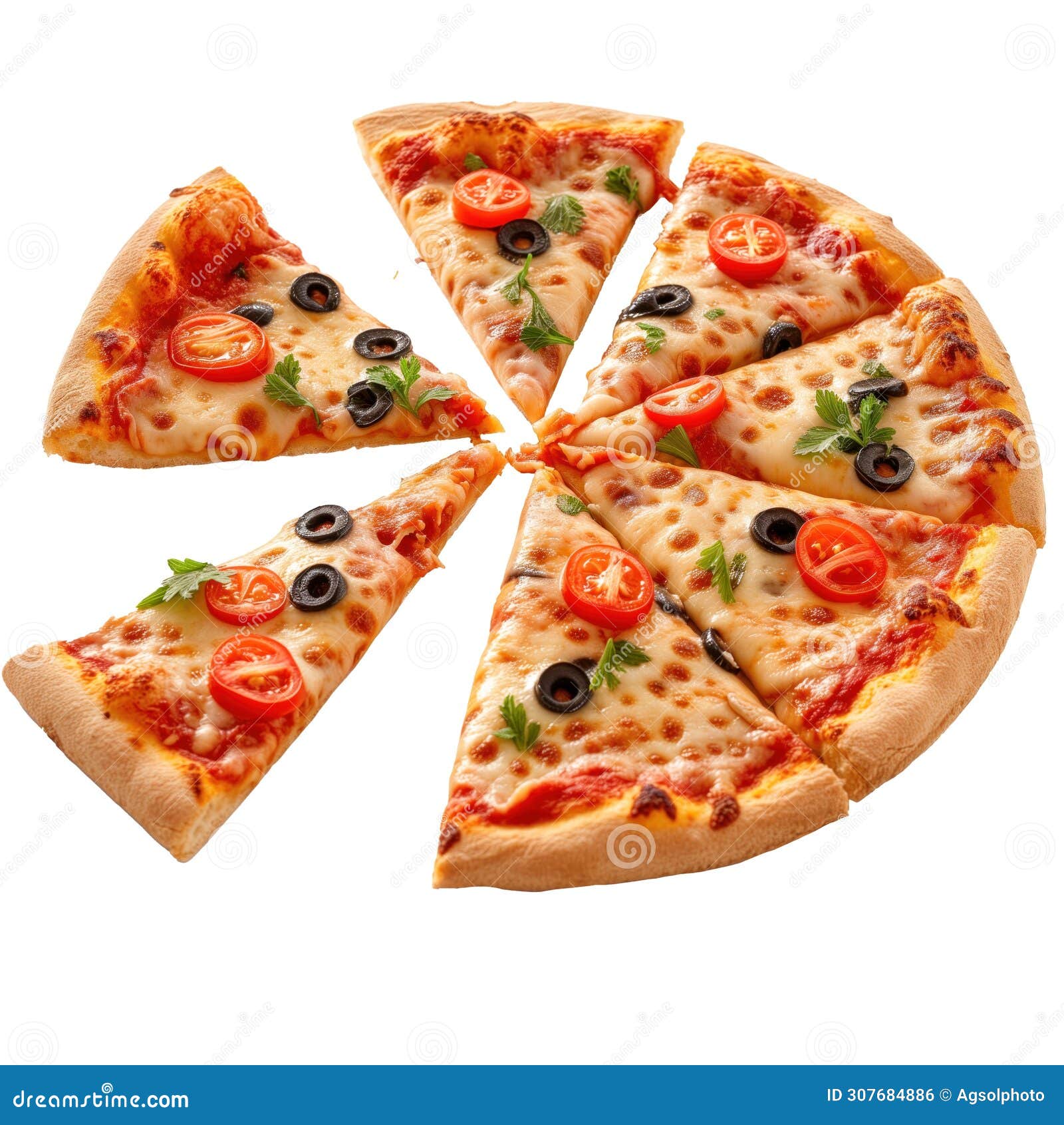 Round Pizza Cut into Triangular Pieces Folded in a Circle Isolated on a ...