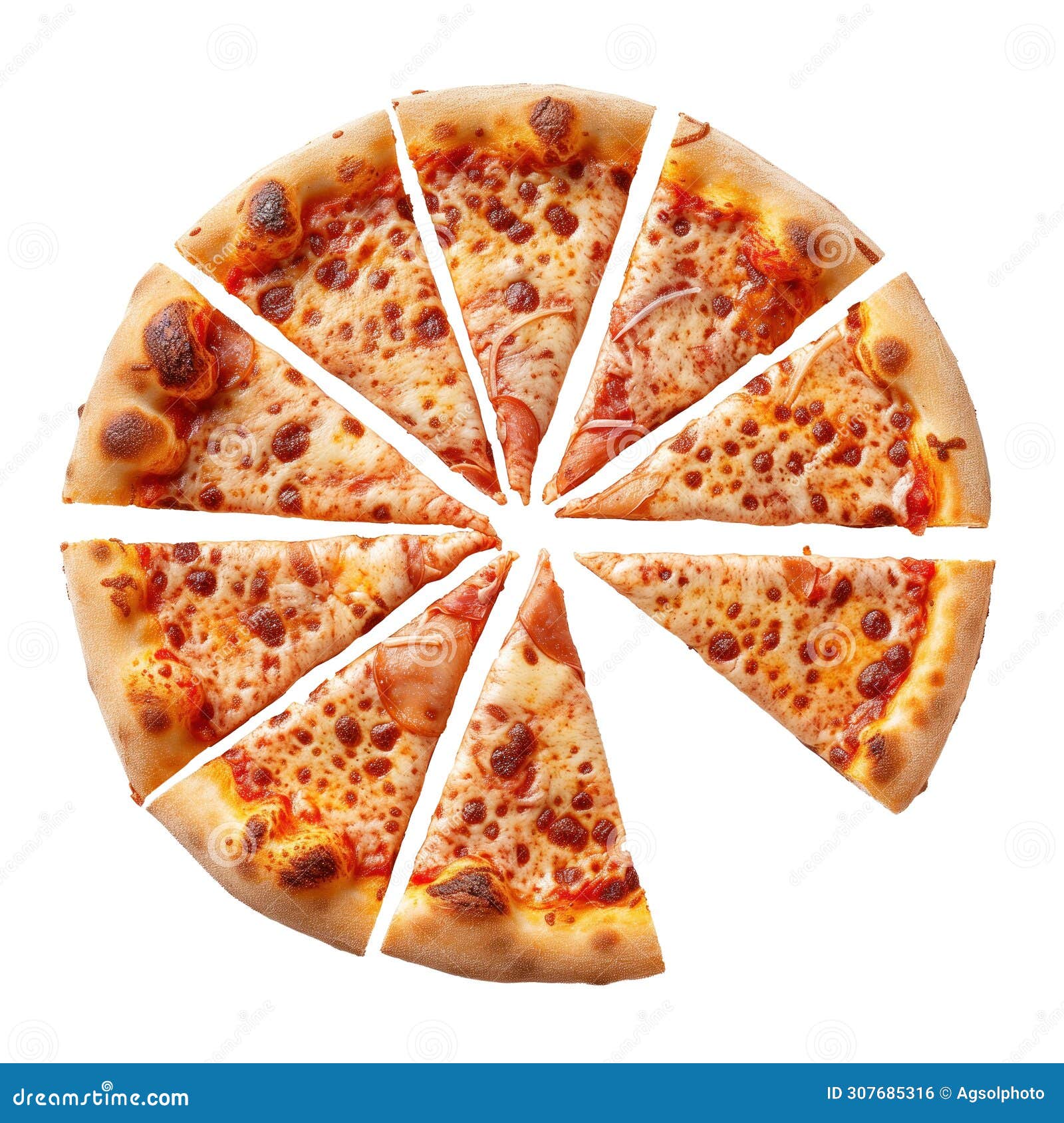 Round Pizza Cut into Triangular Pieces Folded in a Circle Isolated on a ...