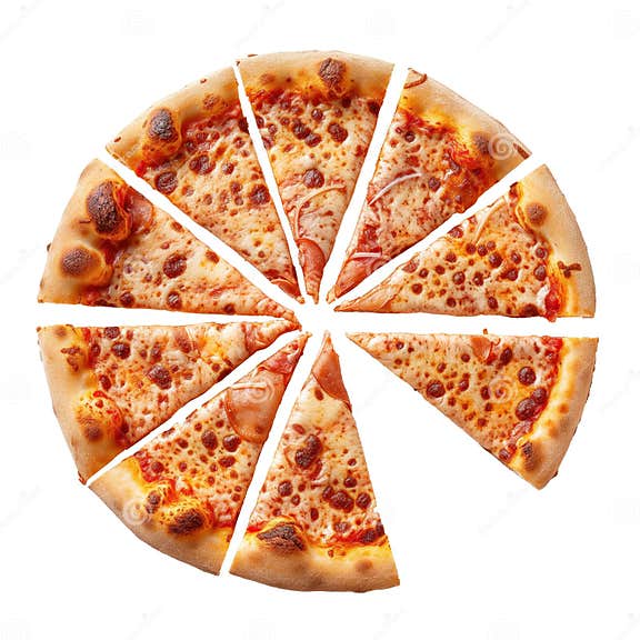 Round Pizza Cut into Triangular Pieces Folded in a Circle Isolated on a ...