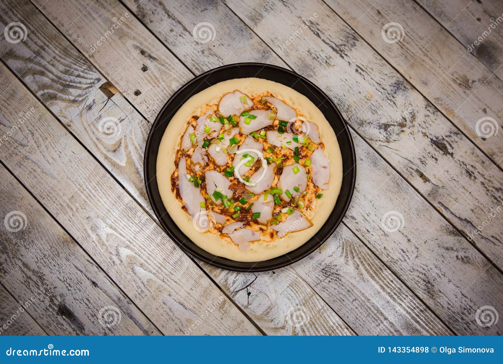 Round Pizza Dough is in the Pan. Stock Photo - Image of cuisine ...