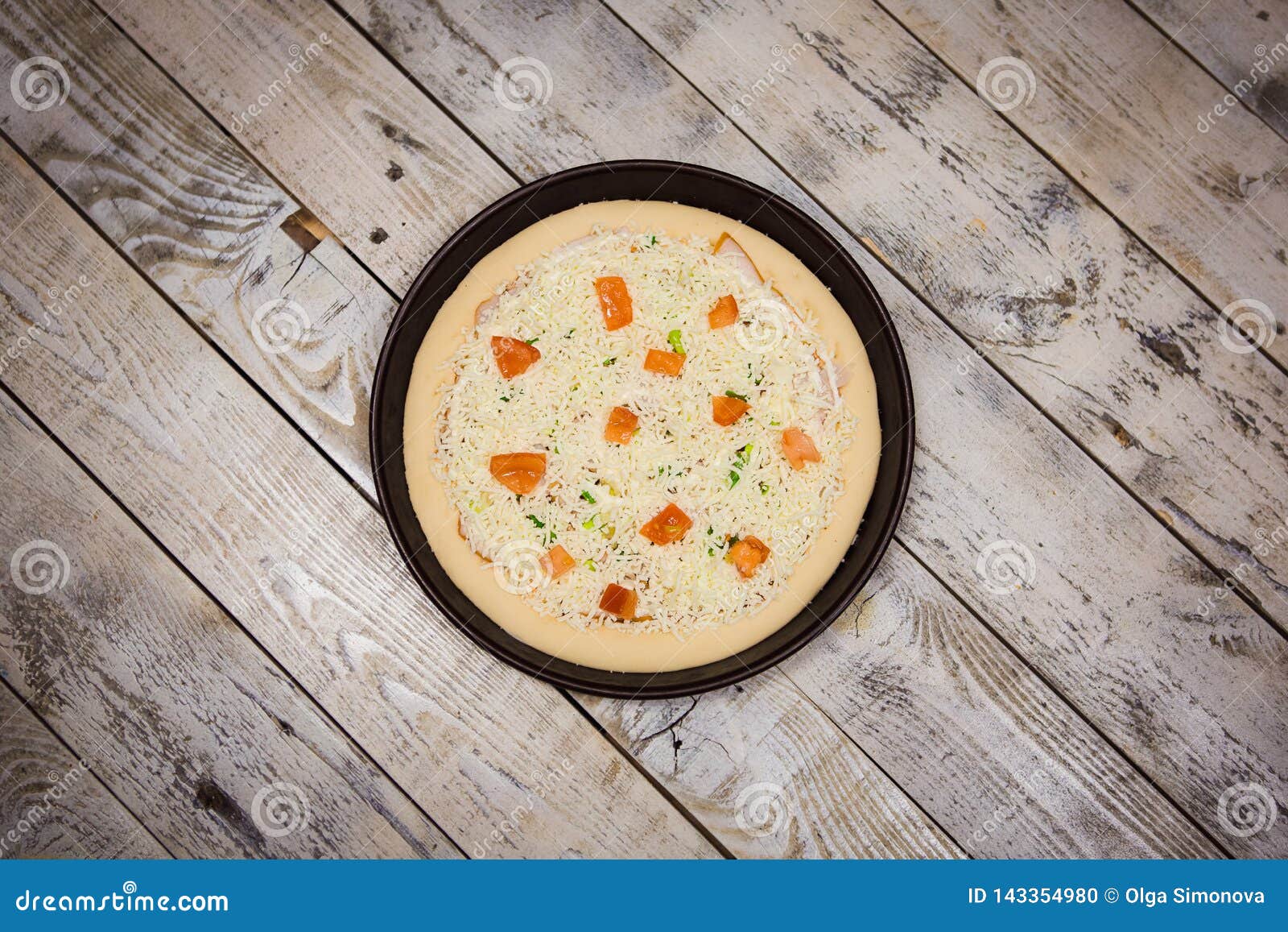 Round Pizza Dough is in the Pan. Stock Photo - Image of mushroom, olive ...