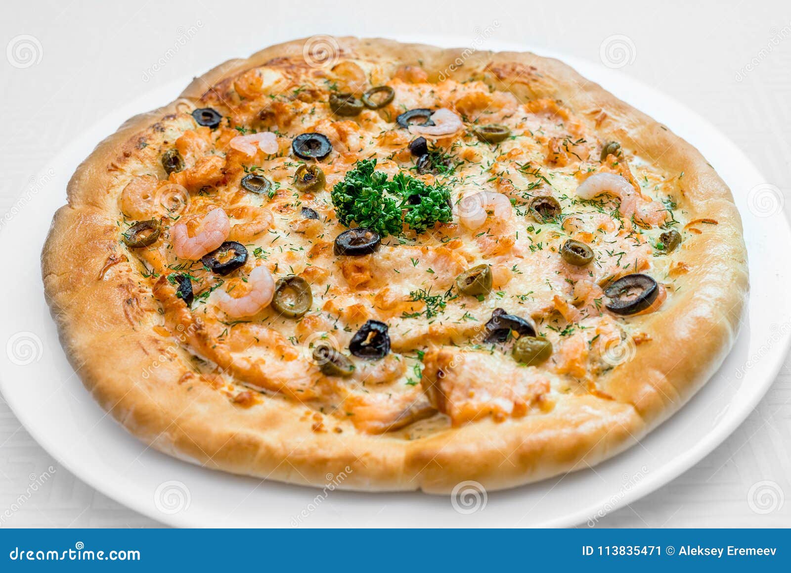 Round Pizza on a White Plate Stock Image - Image of meal, dish: 113835471